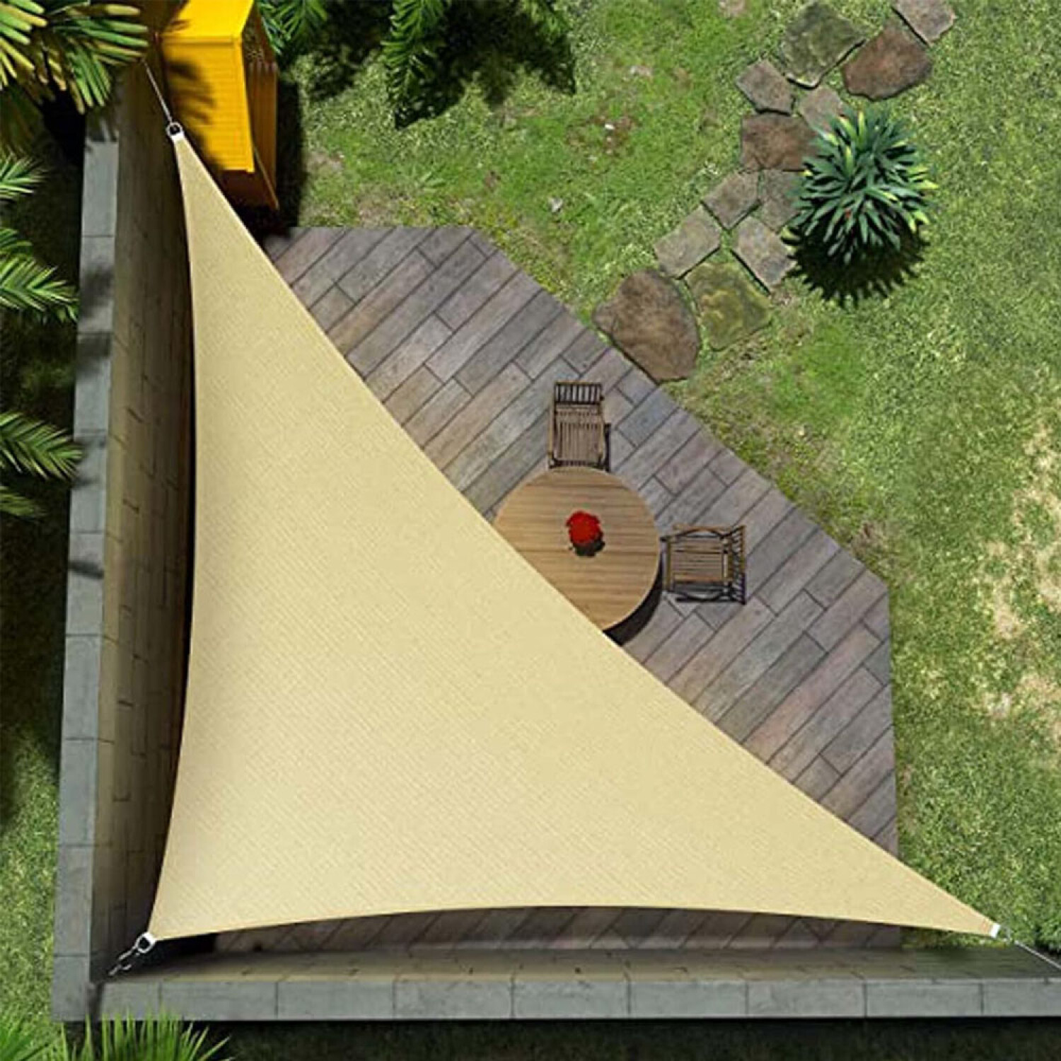 Toldo Lona Vela Triangular 3.6x3.6x3.6Mt Sombra p/ Exterior - Beige — HTS