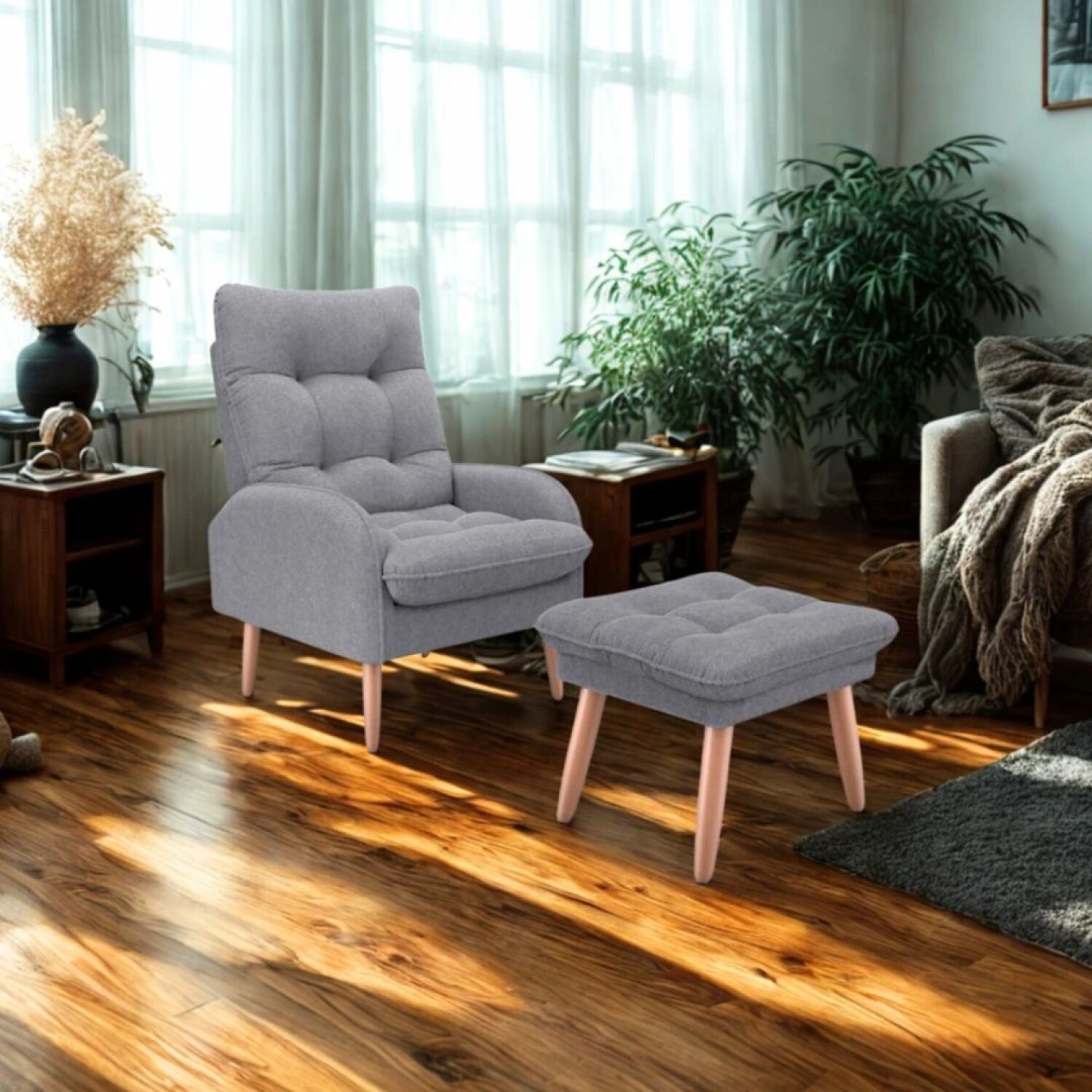 Combo Poltrona Con Puf - Nantes - Gris Robles — Fripay