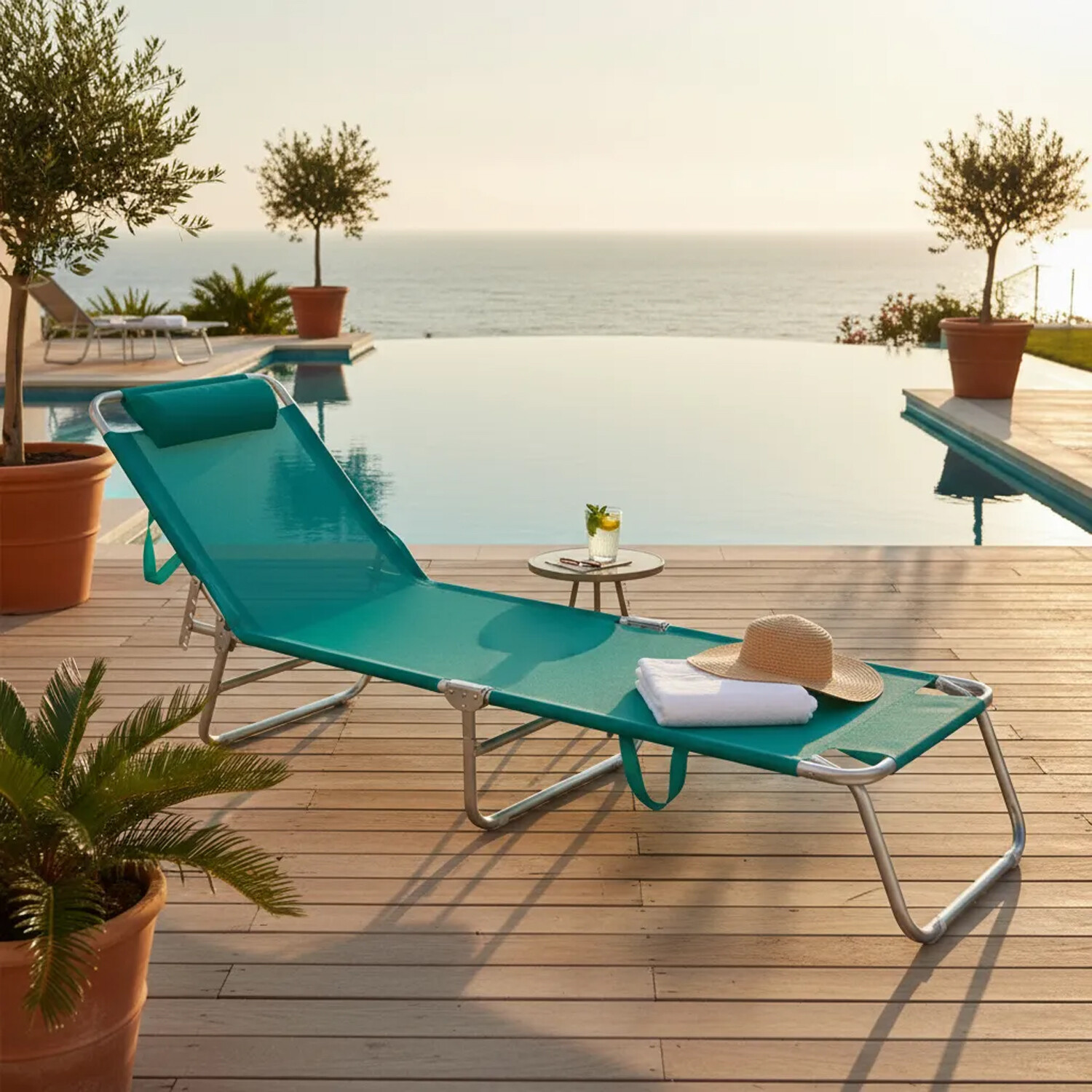 Reposera Aluminio 4 Posiciones Aluminio c/Asas Plegable Mor - Verde — HTS