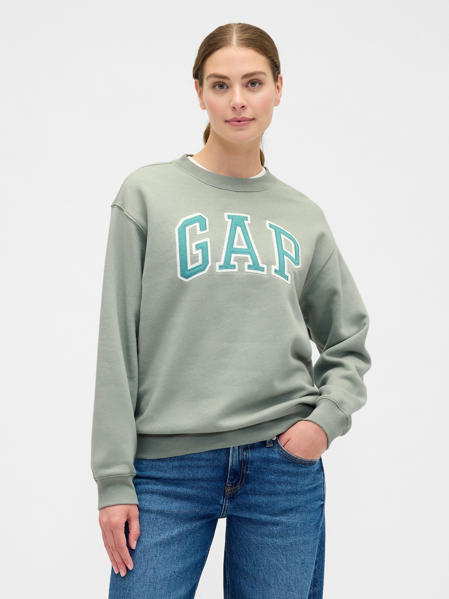 Buzo Deportivo Logo Gap Mujer - Iceberg Green 16-5808 — GAP Uruguay