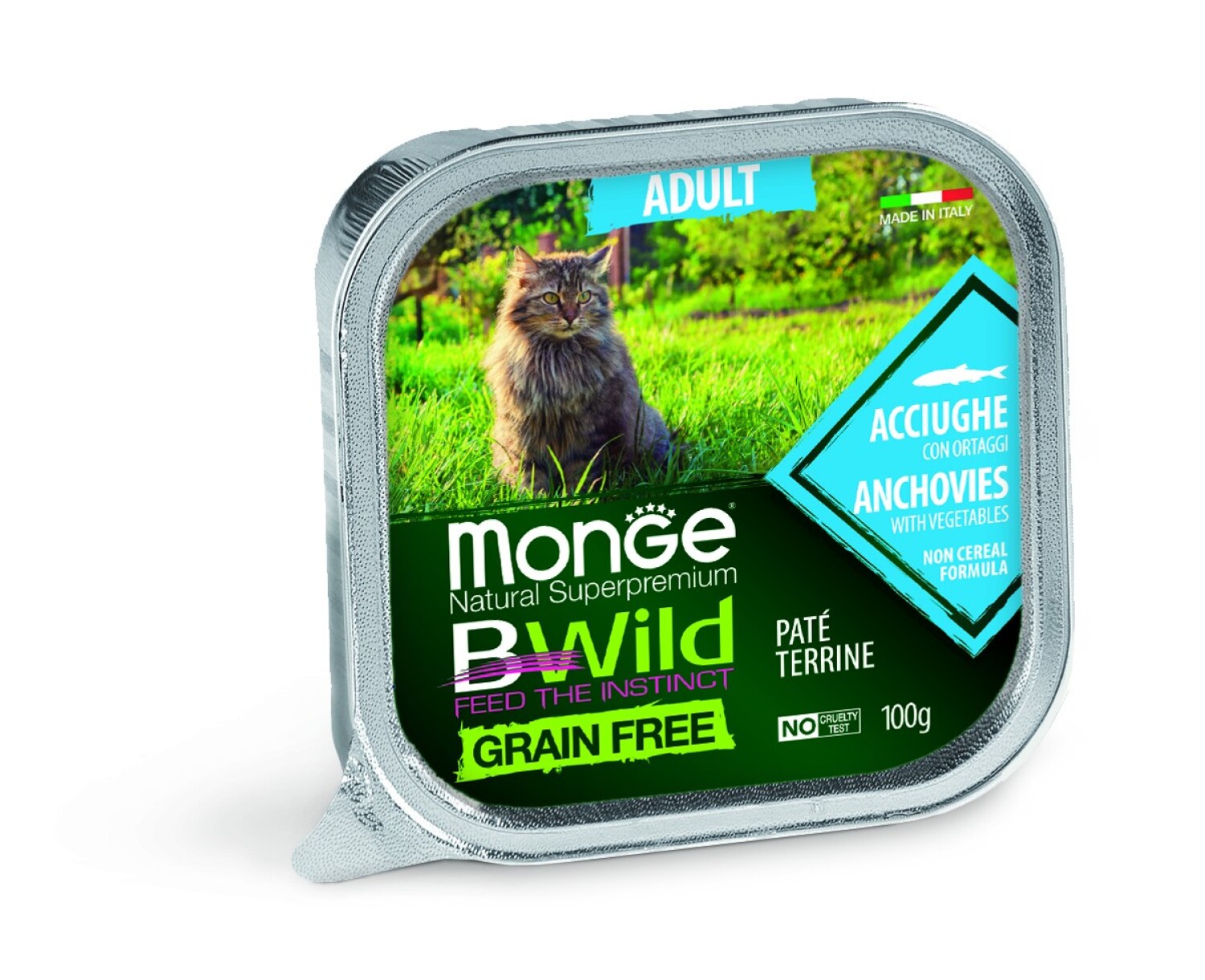 MONGE BWILD CAT AD. ANCHOVIES W/VEGETABLES 100 GRS — Laika