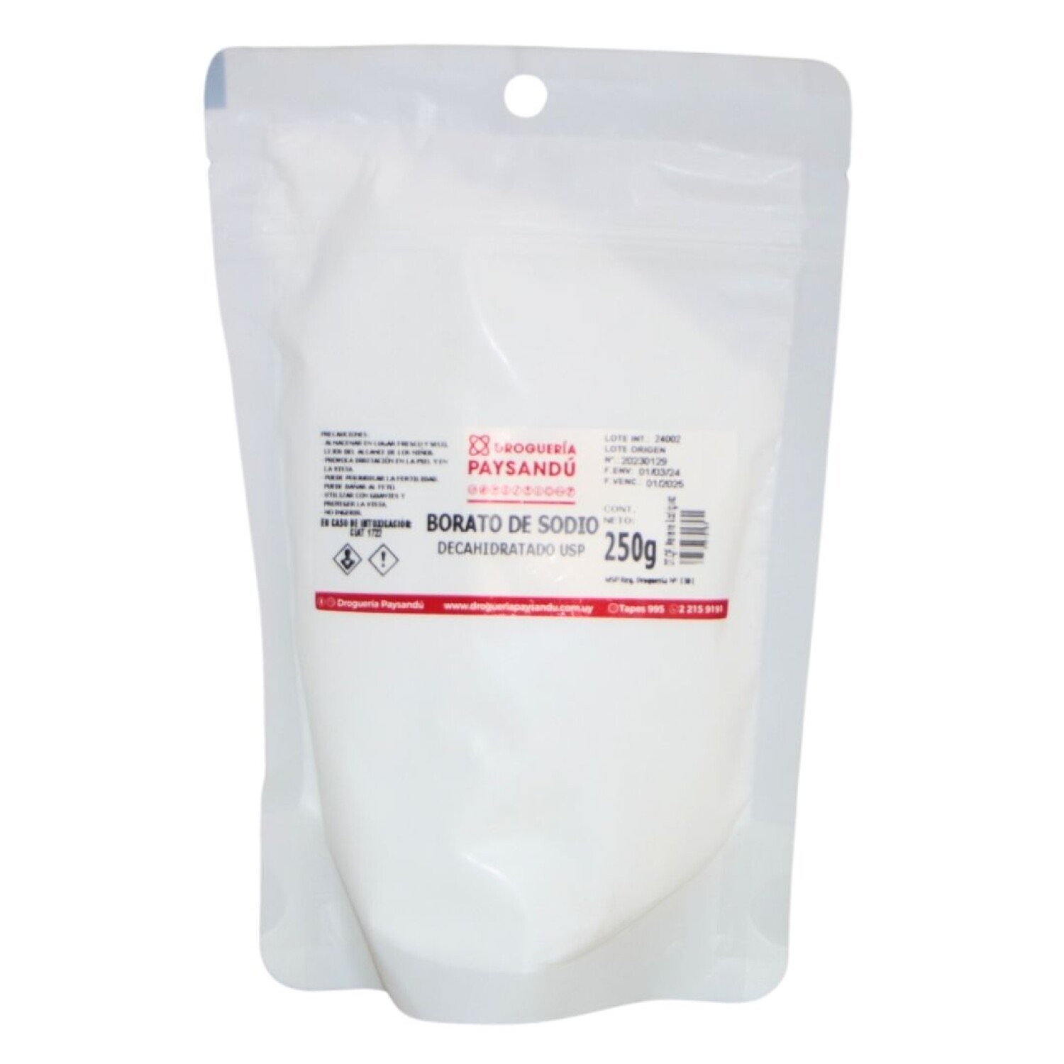 Borato de sodio decahidratado con USP - 250 g — Droguería Paysandú