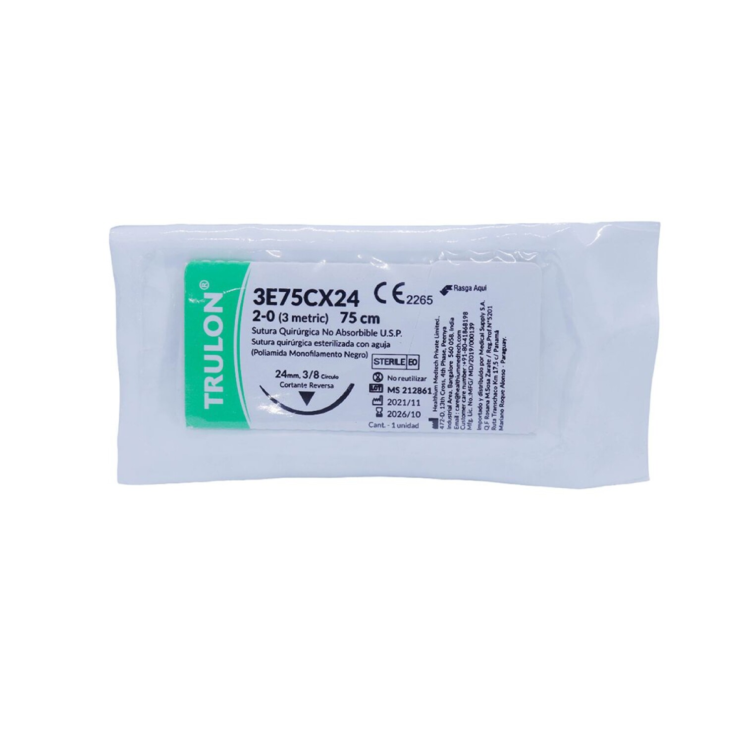 TRULON USP 2-0 AGUJA 3/8 24 MM UNID. X 7 — Farmacenter