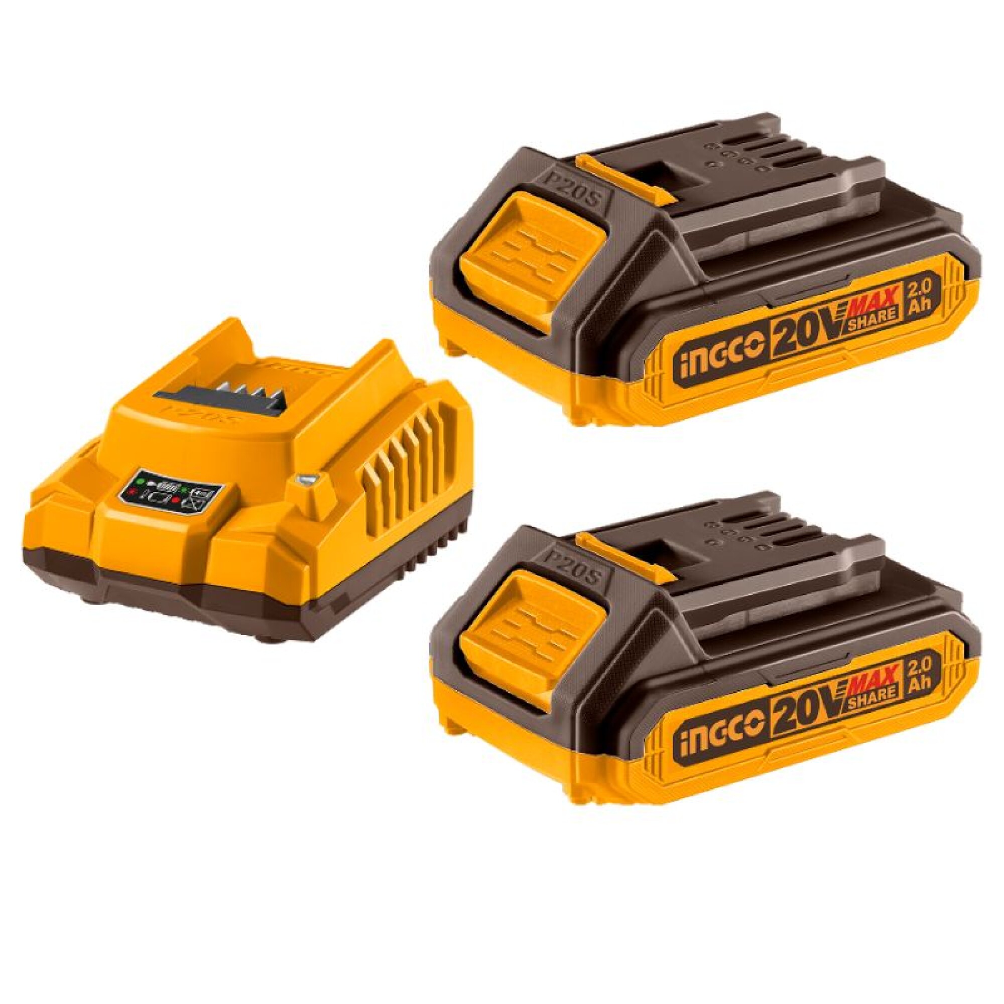 SET 2 BATERIA 20V 2 AMP + 1 CARGADOR - INGCO FBCPK1222 — Barraca 5 Esquinas