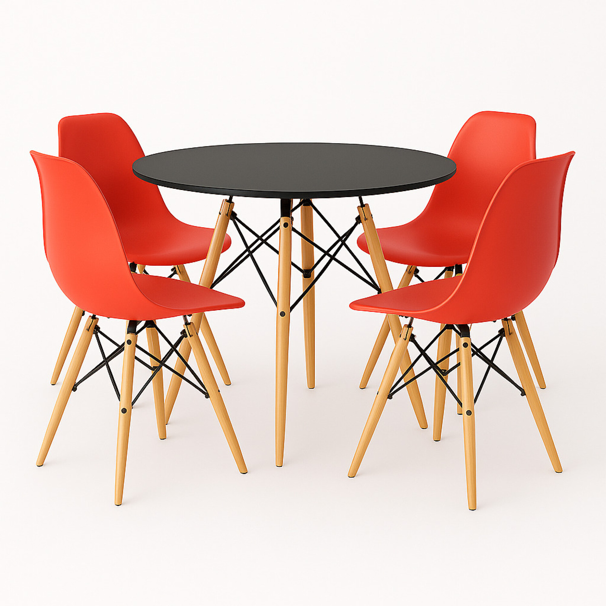 Juego de comedor Con Mesa Circular de 80cm + 4 Sillas Eames - Rojo/Negro — Electroventas
