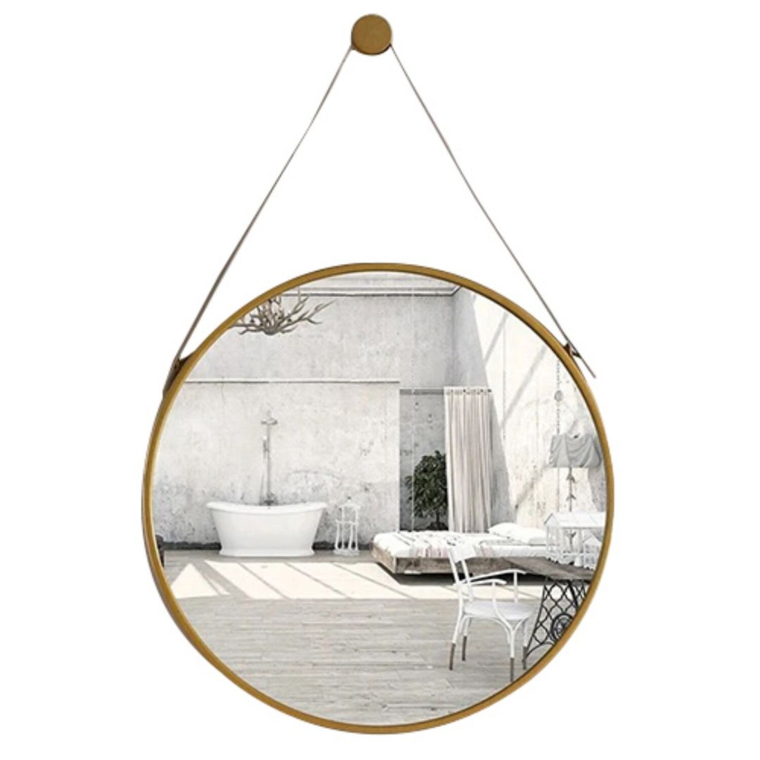 Espejos Redondo Marco Aluminio 60cm y Tira 60cm Dorado — Brillante