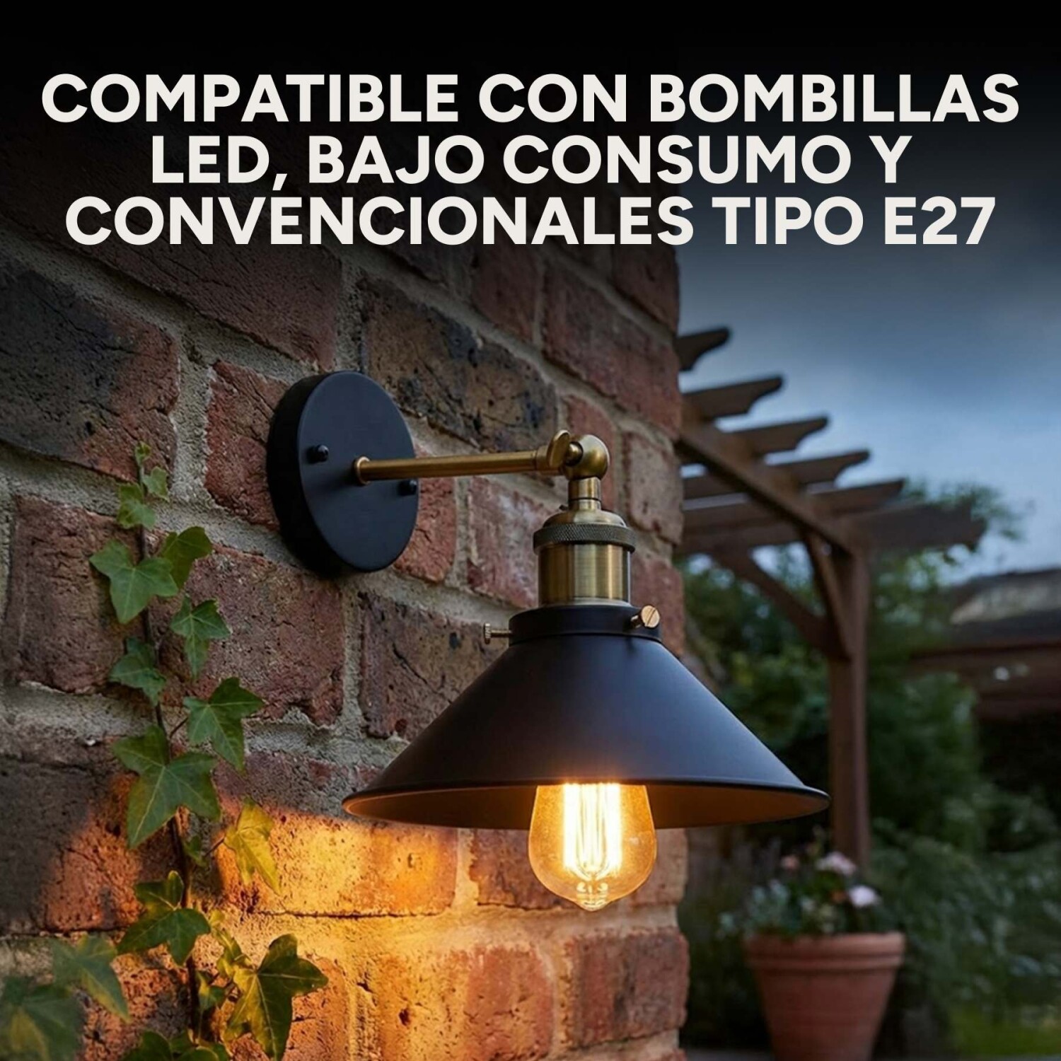 Porta Lampara Aplique Pared Techo Ajustable Vintage - Color Negro — Atrix