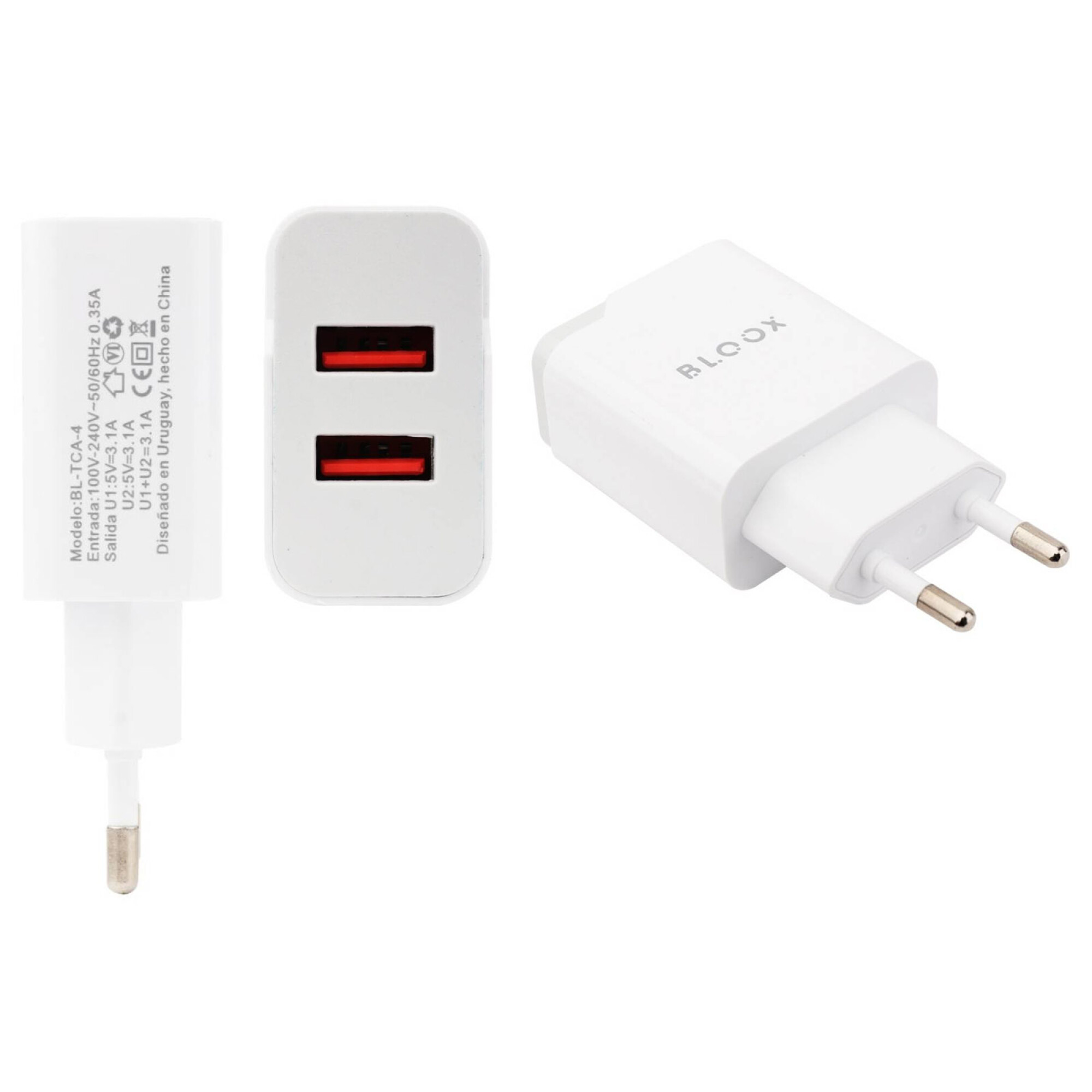 Cargador Celular Tablet de Pared con Doble USB 3.1A y Cable Incluido Bloox — Electroventas