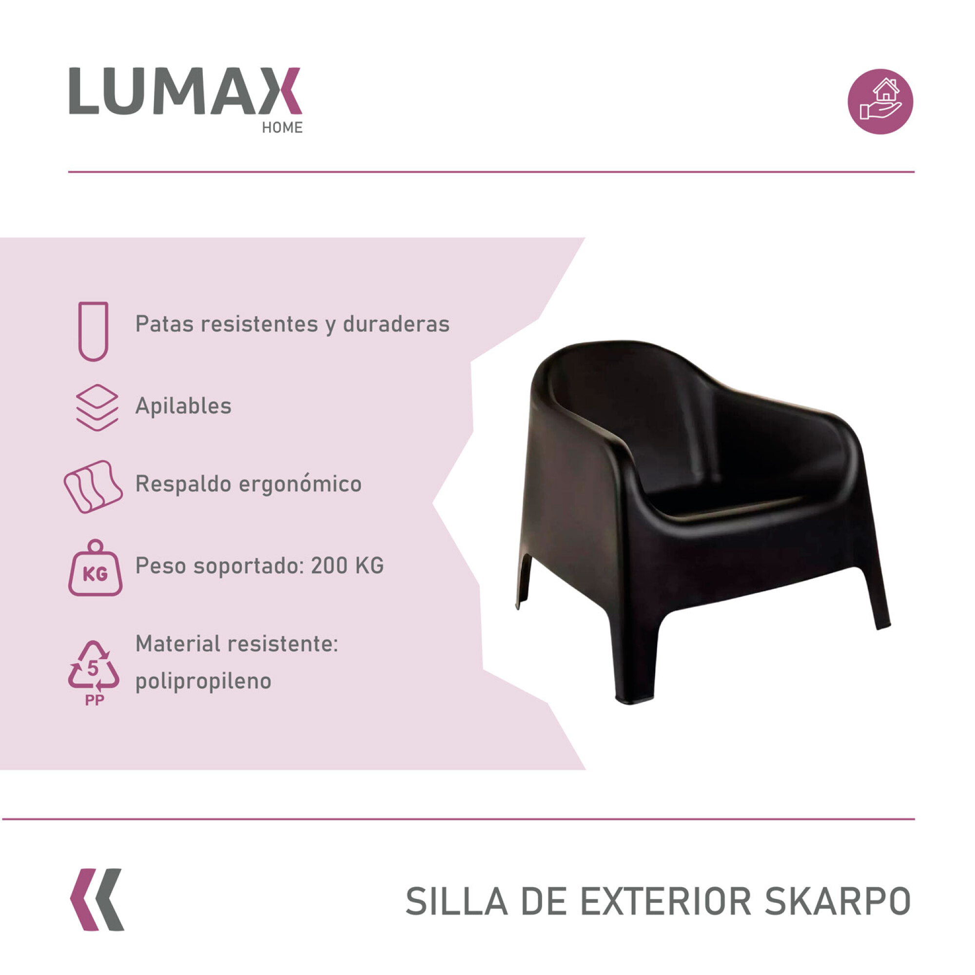 Silla Plastico Skarpo Jardin Liso - Negro — Electroventas