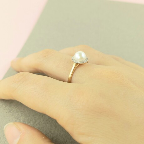 Anillo de Oro 10k con perla de río y circonias — Veroca Joyas