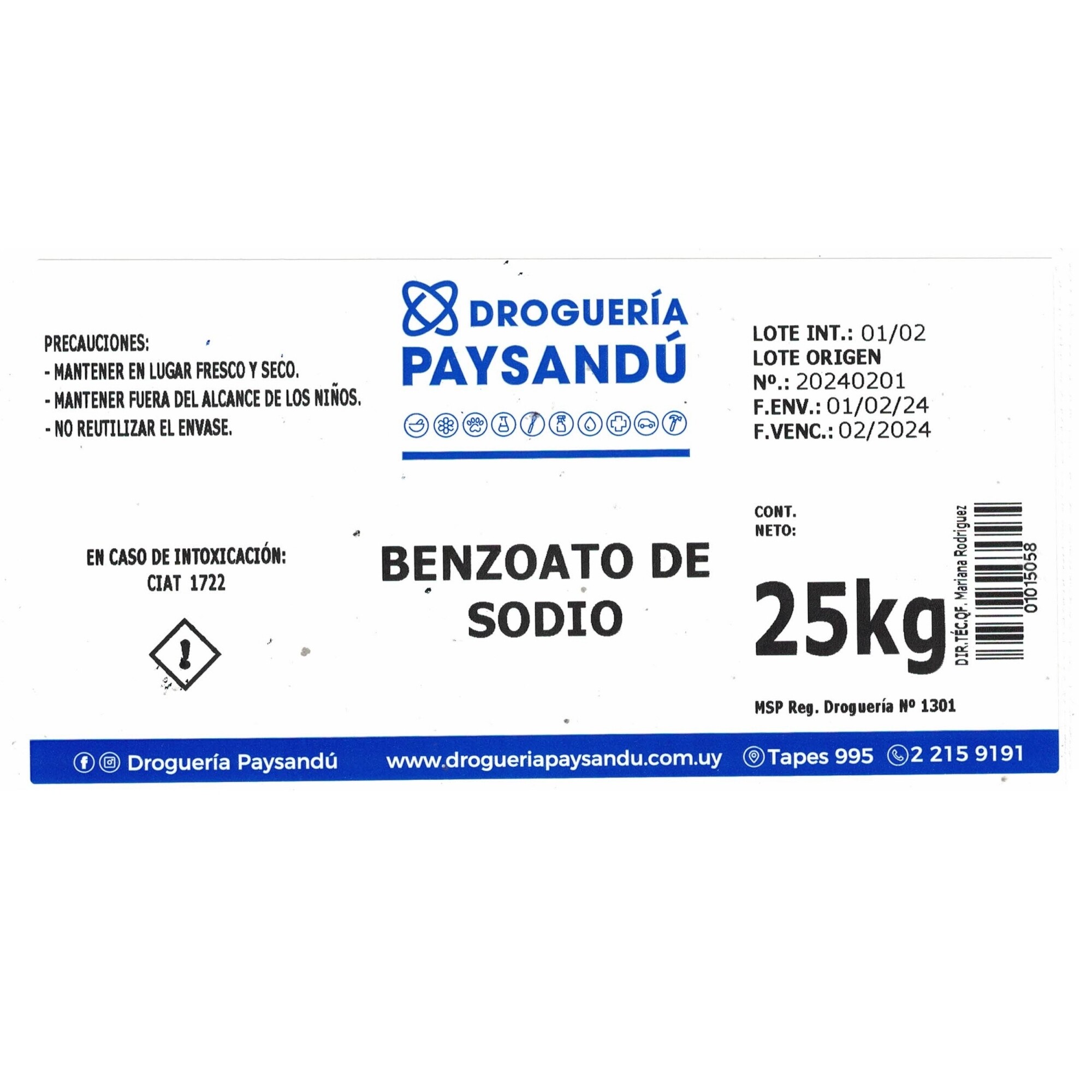 Benzoato de Sodio - 25 kg — Droguería Paysandú