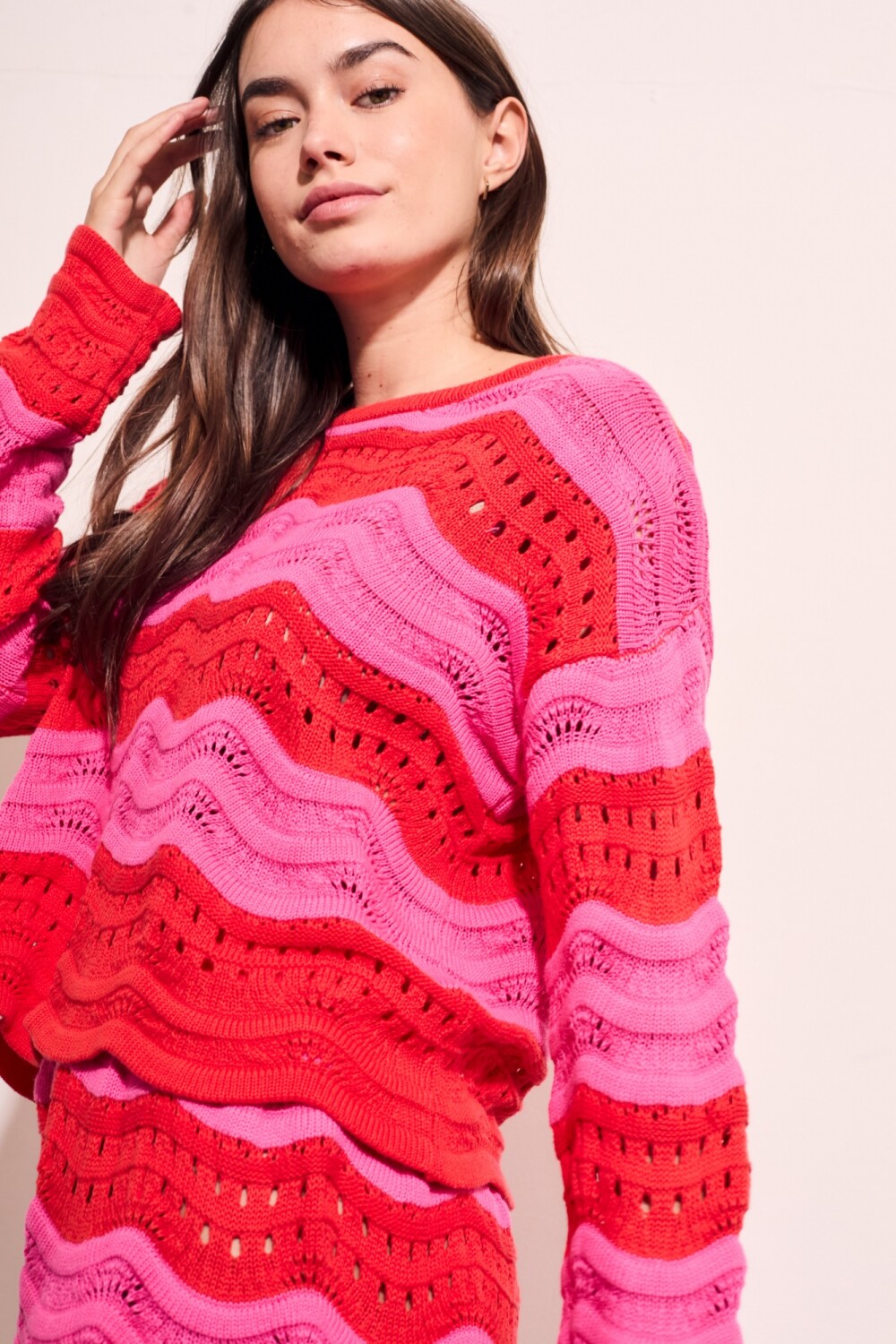 Sweater Textura Rayado - Rojo — Lemon