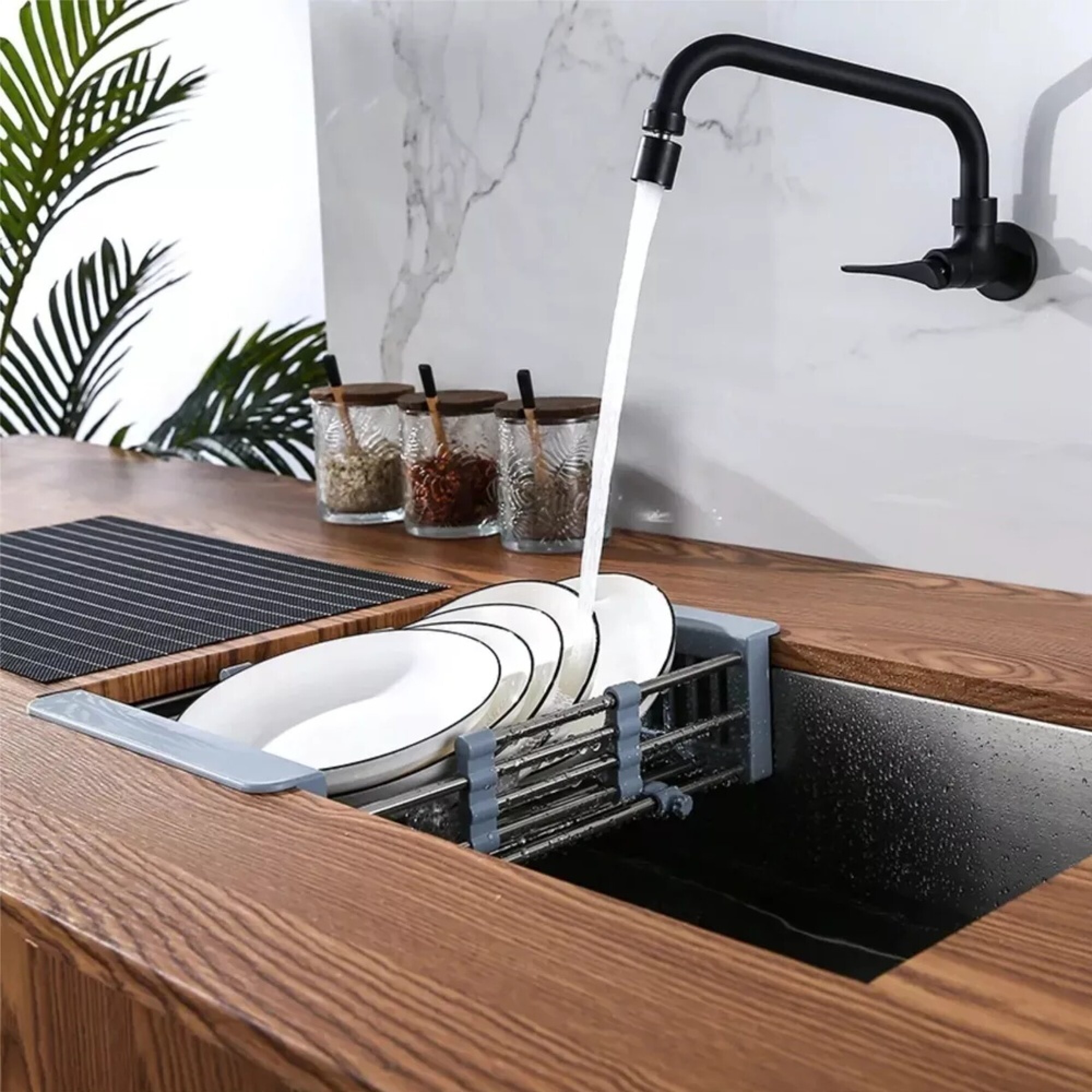 Escurridor Extensible de Pileta Seca Platos Frutas Verduras - Gris — HTS