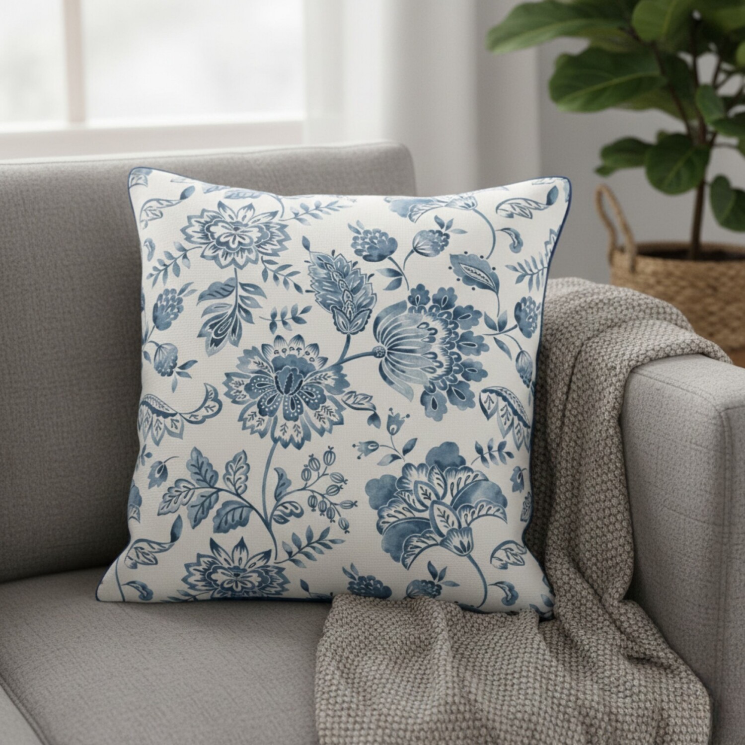 Almohadón 40x40 cm - Pilar - Flores Azules — Rustico Hogar