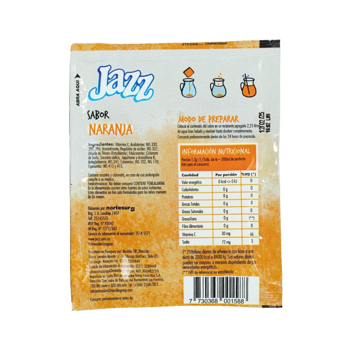 Refresco en polvo Jazz sabor Naranja sin azúcar — El Clon