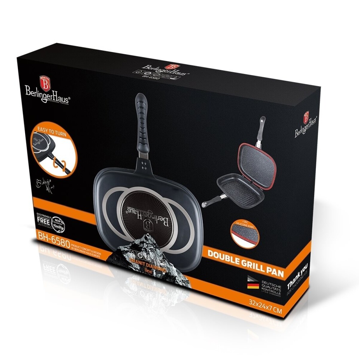 SARTEN DOBLE FLIP 32x24x7CM ALUMINIO NEGRO BERLINGER — Deco Hogar