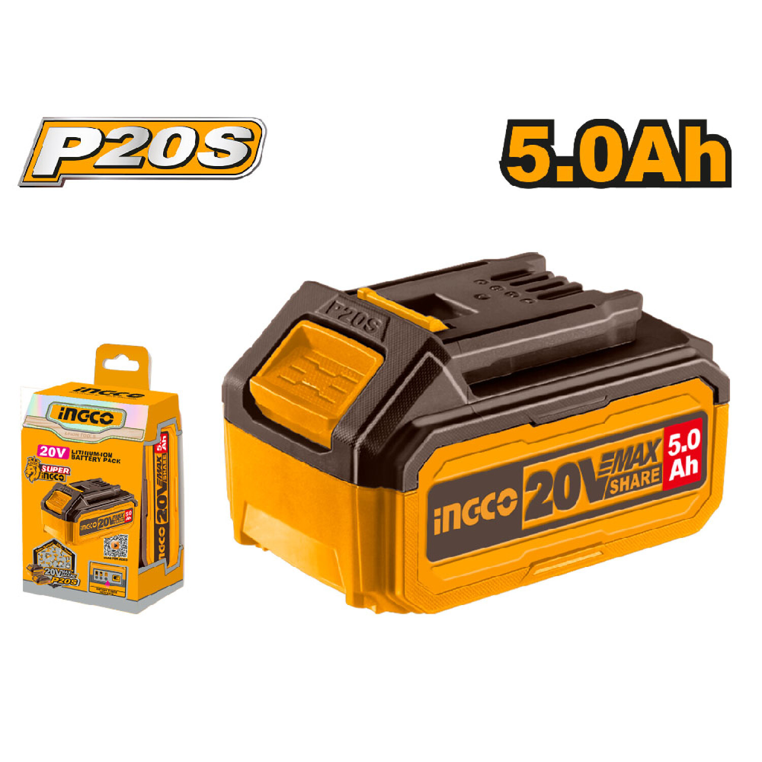 Batería de Iones Litio 20V 5Ah Modelo Nuevo Ingco FBLI20031 - Amarillo ...