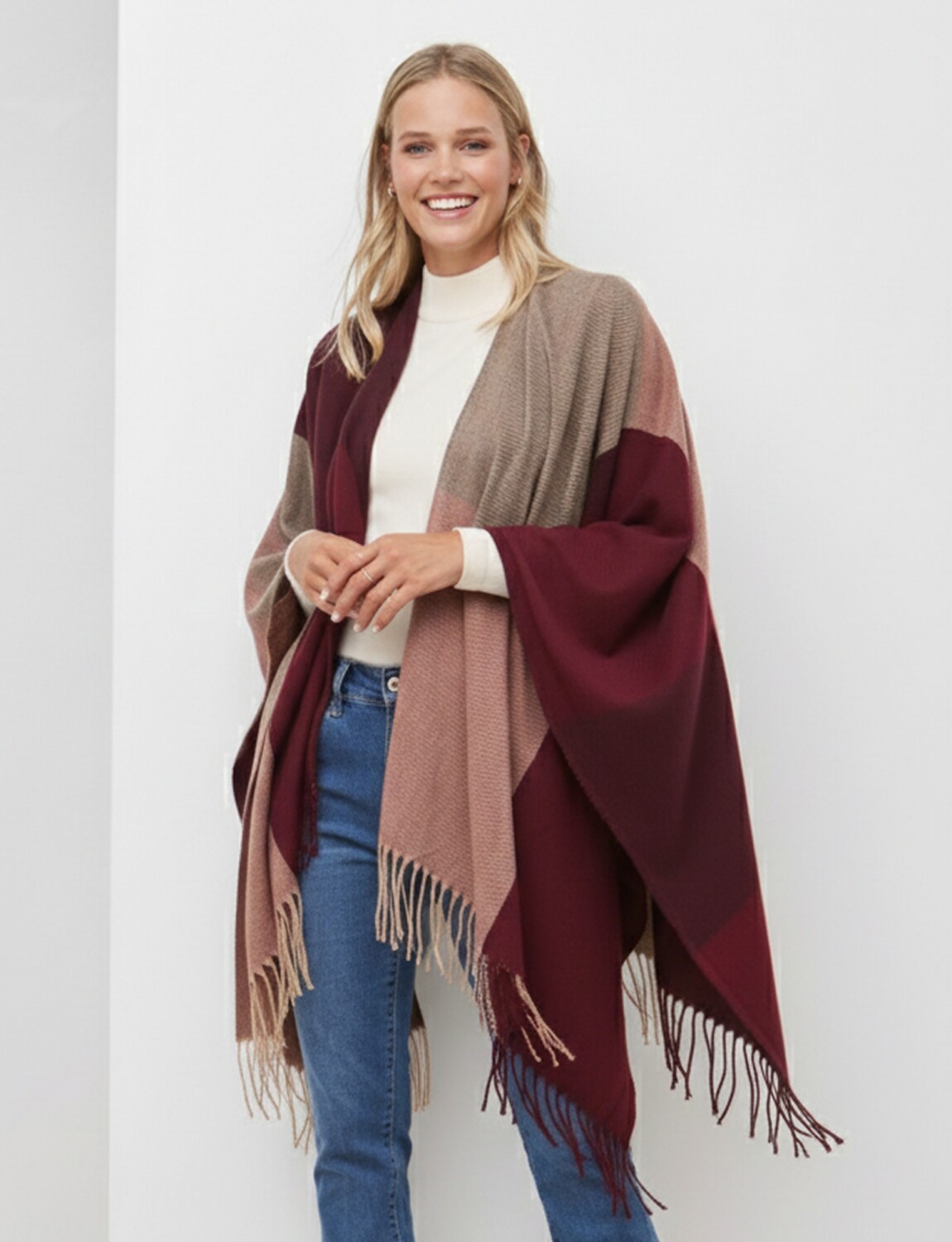 Ruana Colorblock - Bordeaux/multi — LA OPERA