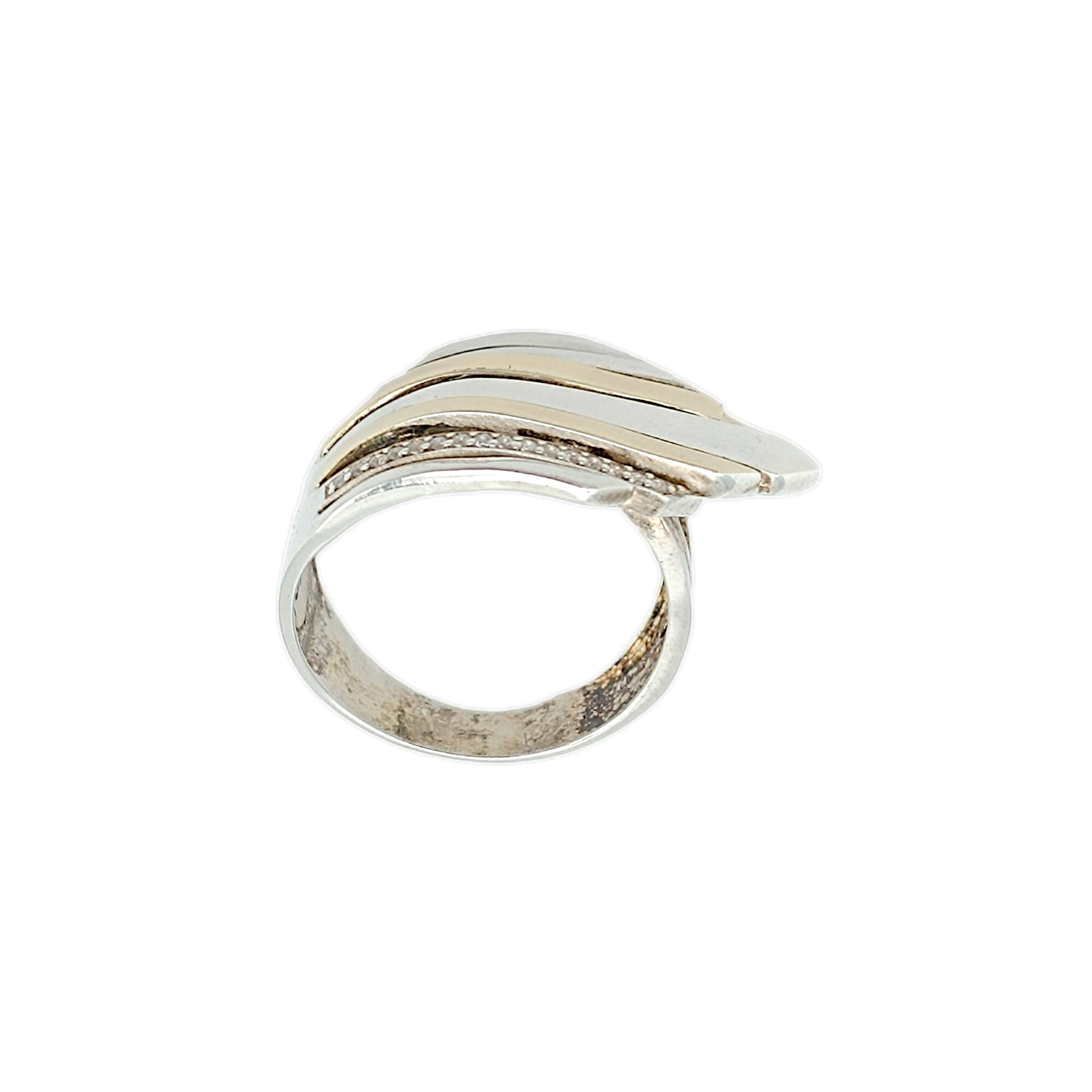 Anillo Punta-Plata y Oro-Piedra Zirconia-AN5375 - conpiedra — Mamba Negra