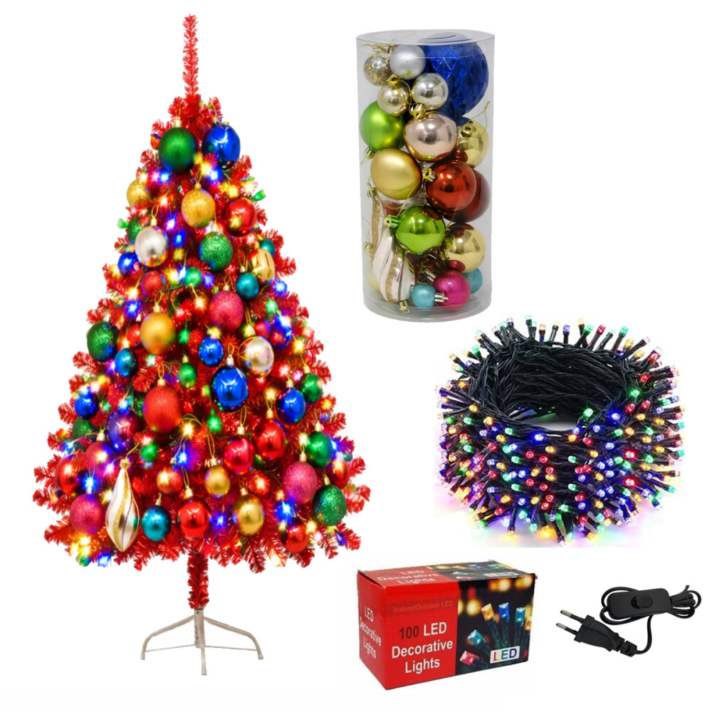 Árbol de navidad ROJO + Luces + Chirimbolos — MeL