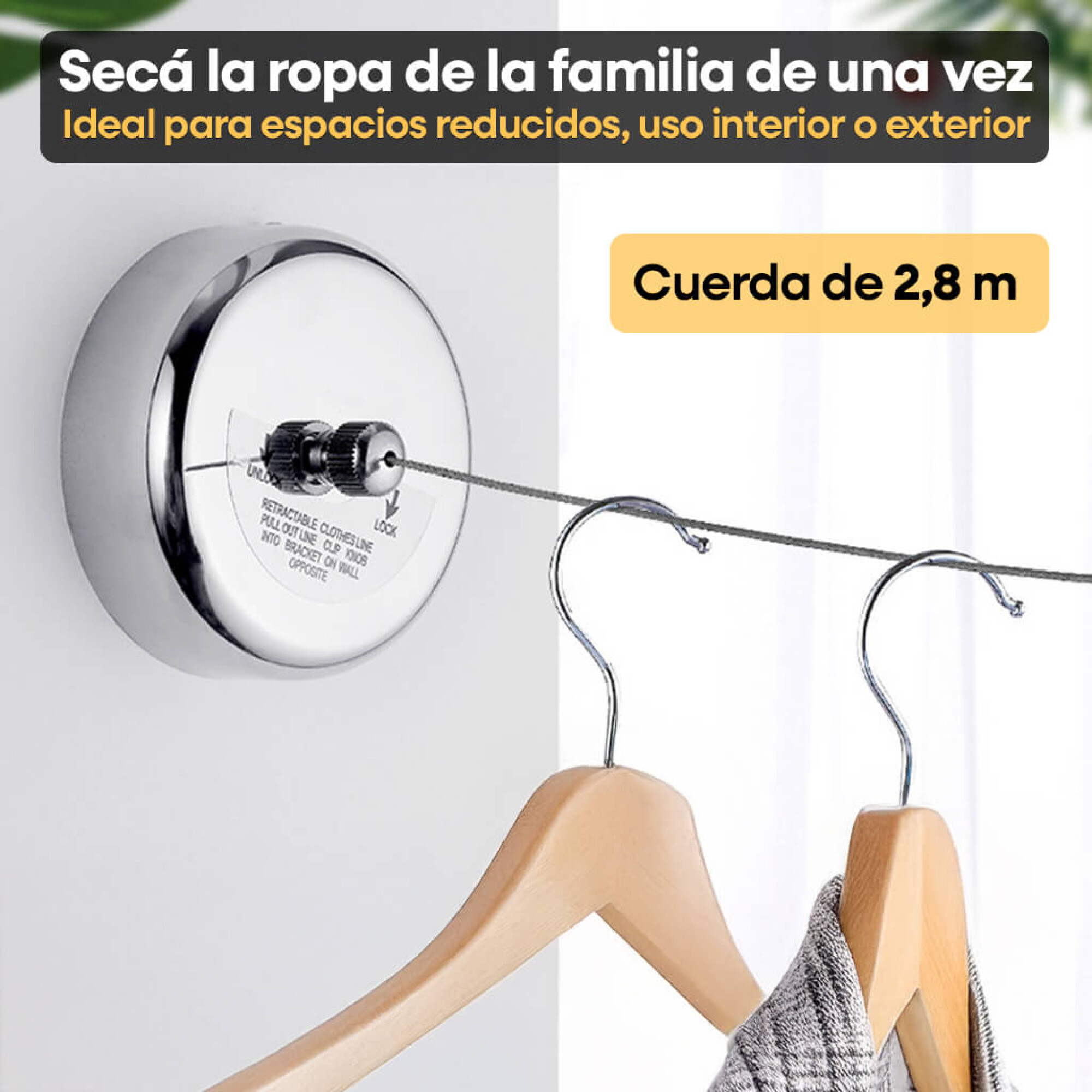 Tendedero Ropa Soga Linea 2,8 Metros Tender Pared Retractil Imback ...