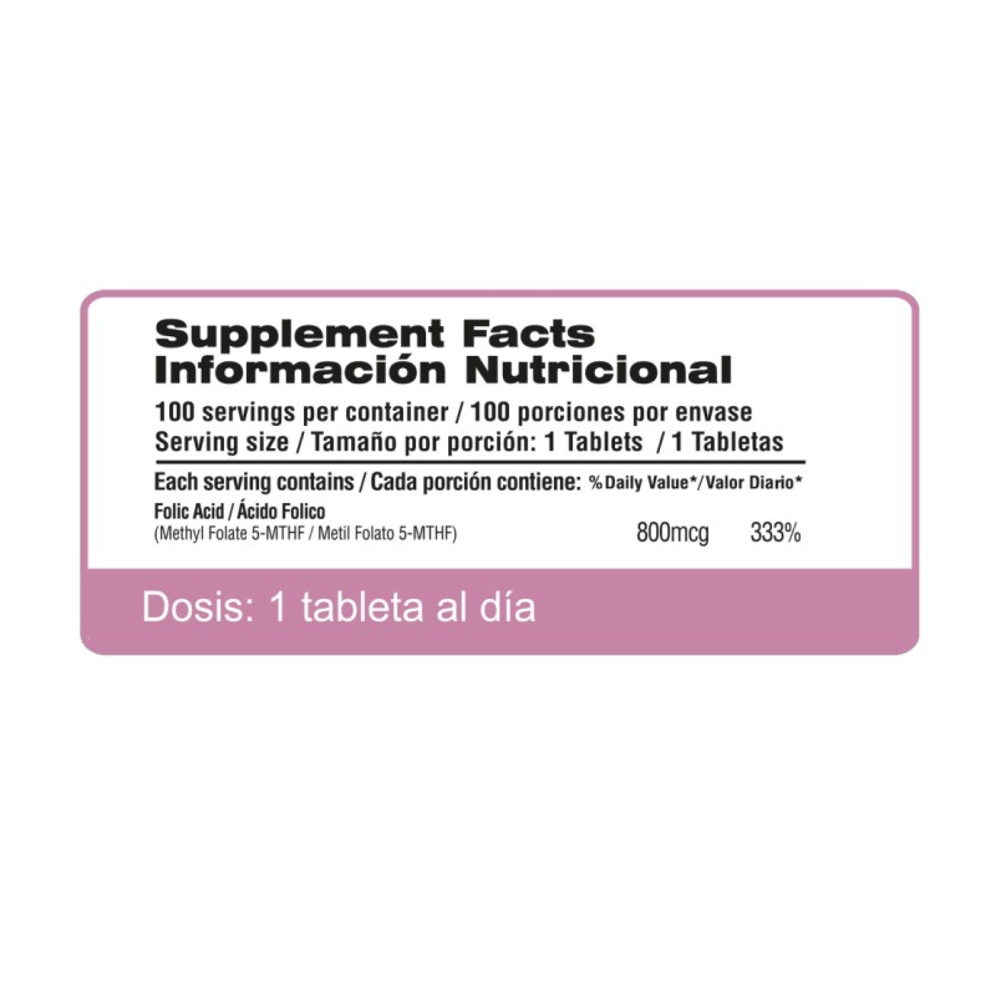 Qualivits Ácido fólico 800mcg (METIL FOLATO) 100 tabs — Wikimúsculos