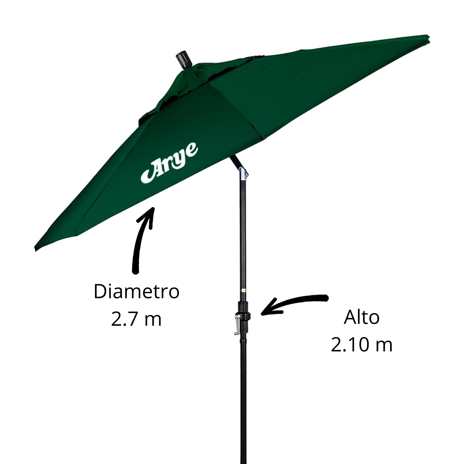 Sombrilla de jardín Arye 2.7m con Base y Manivela - Verde — Electroventas