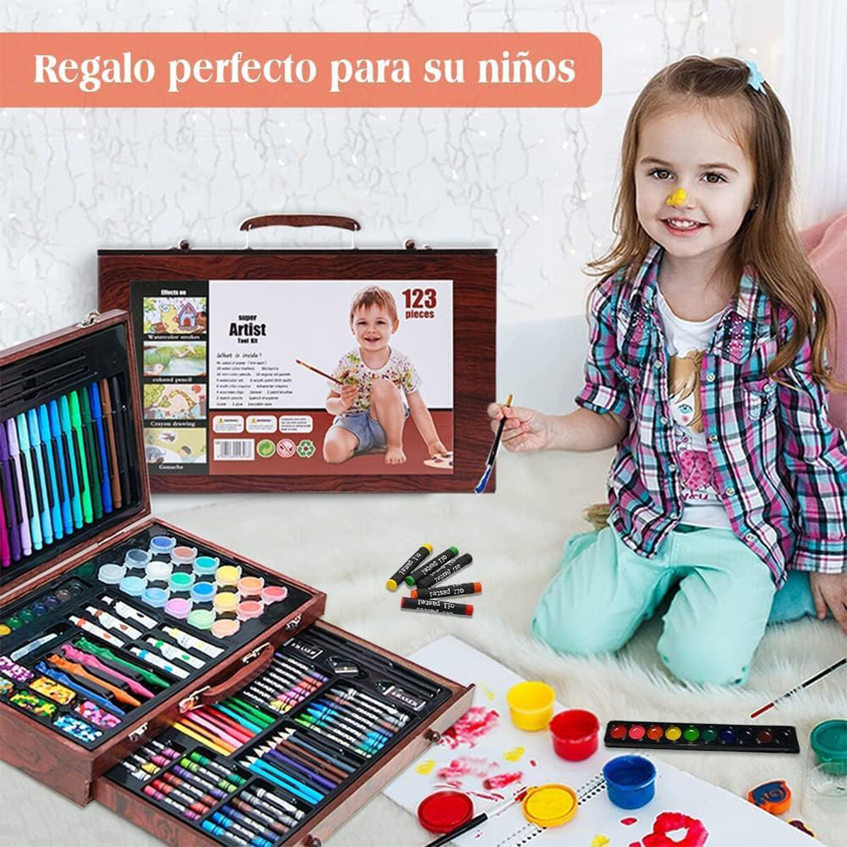 Set Arte Madera 123p Dibujo Valija Escolar Marcador — El Rey del ...