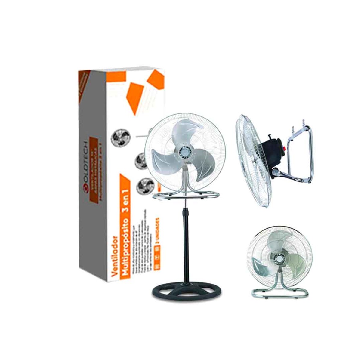 Ventilador 3 en 1 Negro con 3 Aspas Color Plateado de Metal, 18" de ...