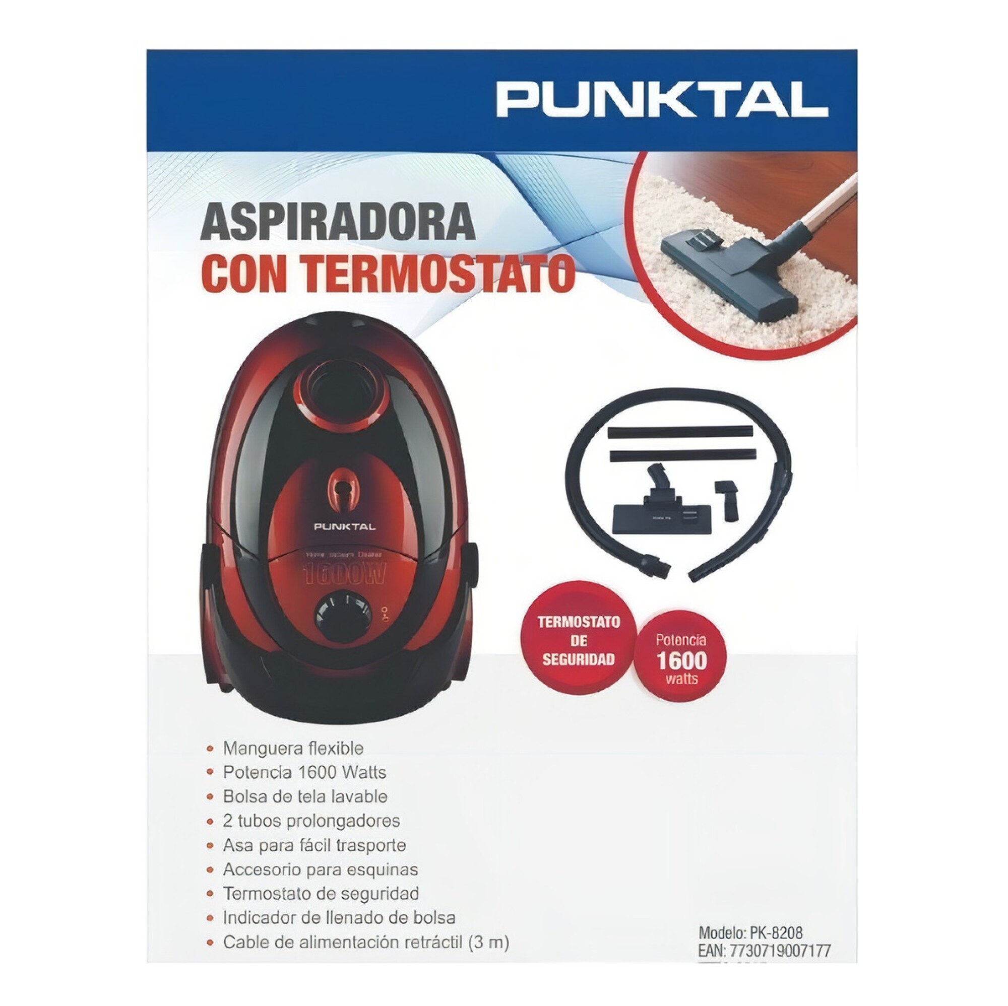 Aspiradora Punktal Pk-8208 2l 1600w Color Rojo/negro — La Tentación