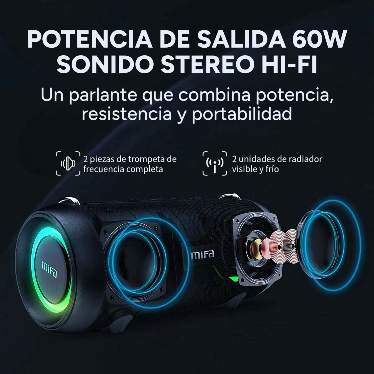 Parlante Mifa A90 Bluetooth Inalámbrico Portátil IPX8 60W - Color Negro ...