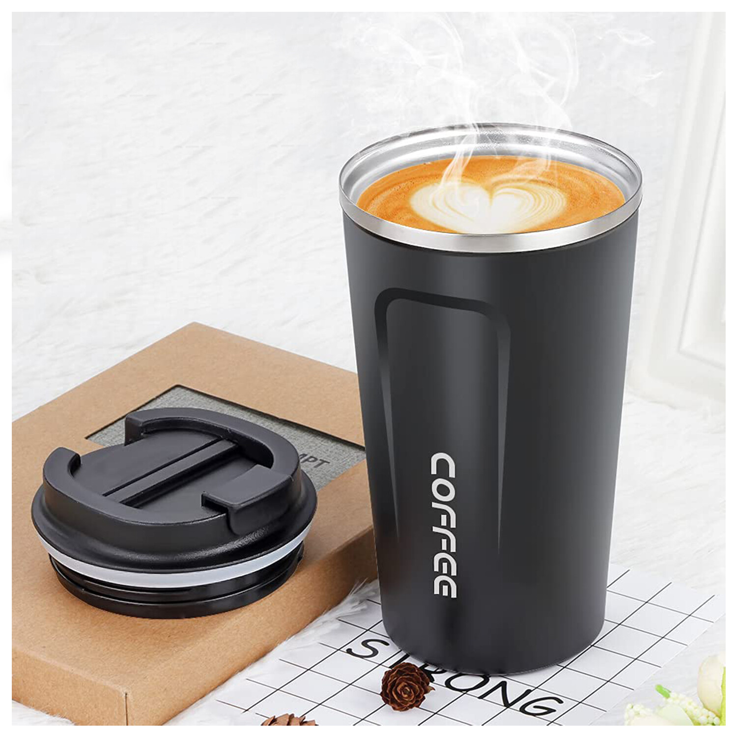 Vaso Térmico Coffee Mug 510 Ml Con Tapa Café Té Taza Jarra - Variante Color Negro — Atrix