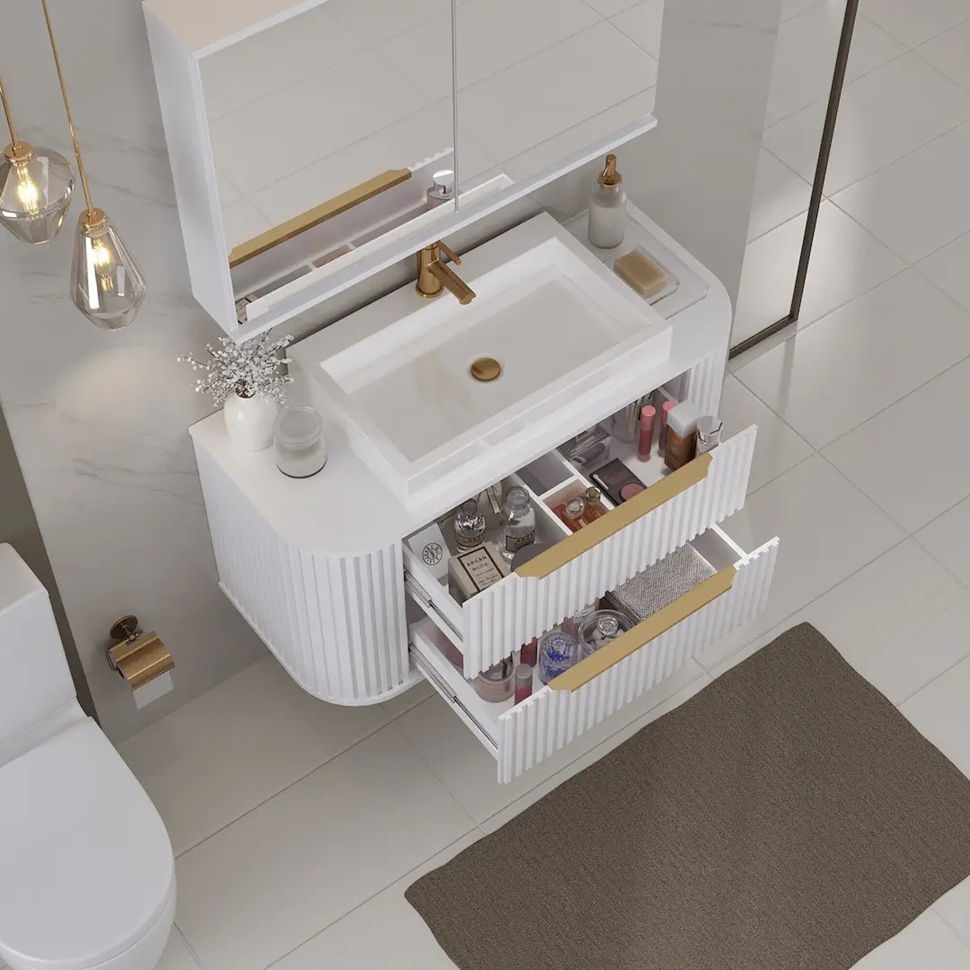 Mueble De Baño Suspendido Modelo Alice 100 Cm- Color Blanco — Castro