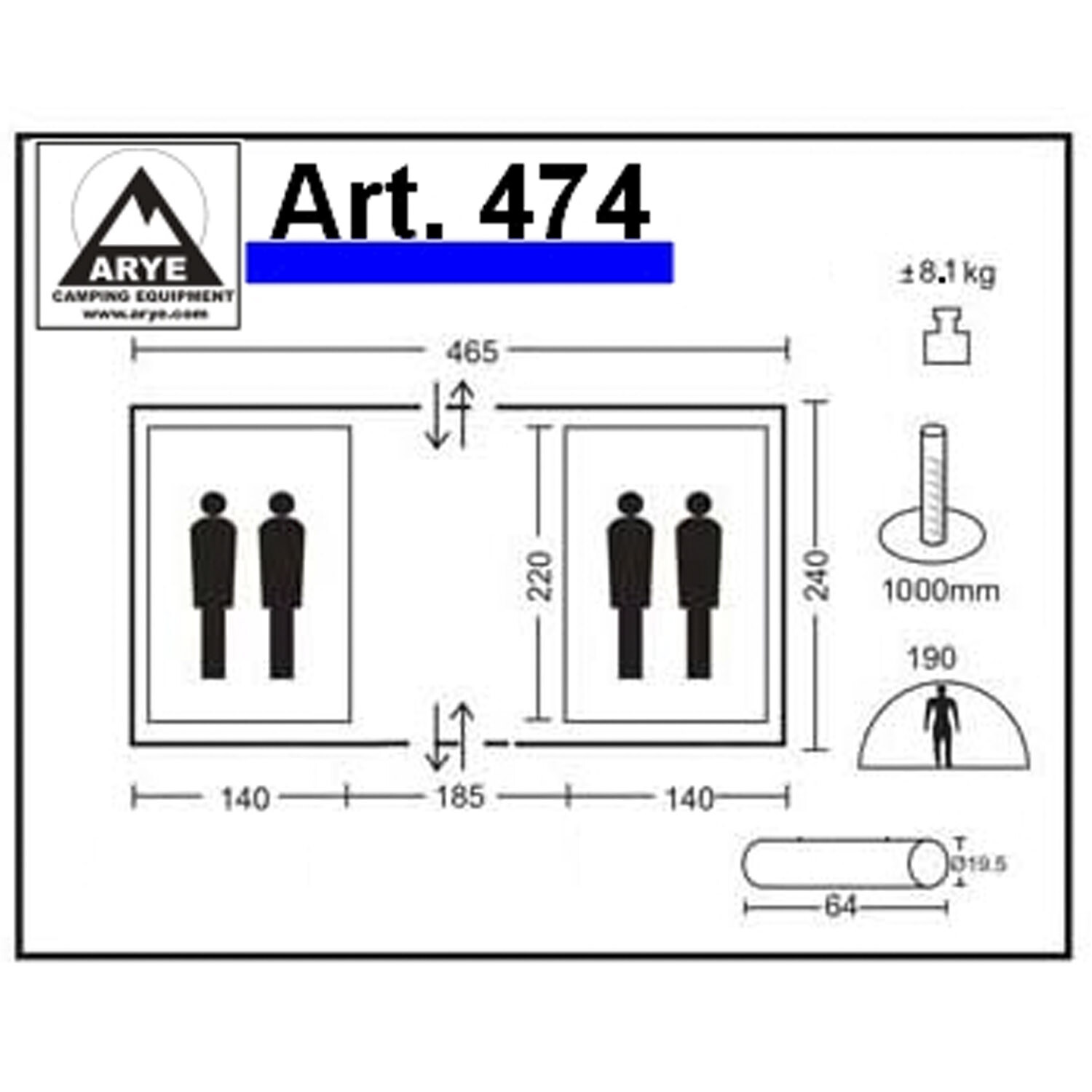 Carpa de 2 Dormitorios para 4 Personas con Sobretecho y Ventanas Arye ...