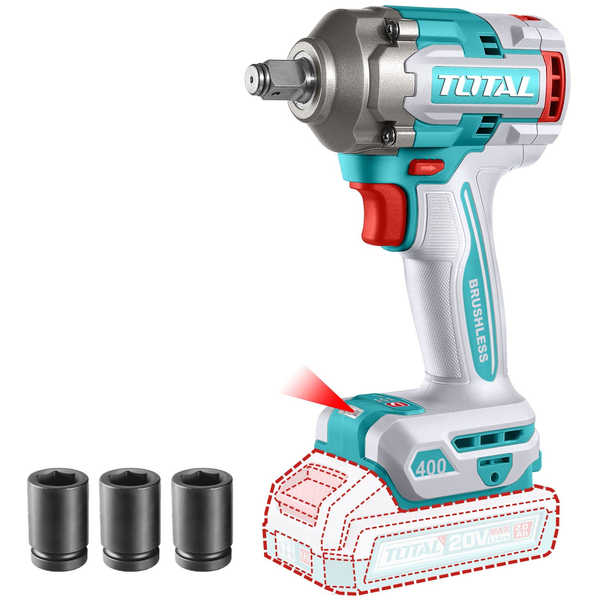 Llave De Impacto 1/2" 400Nm Inalámbrica A Batería 20v — Herramientas Total