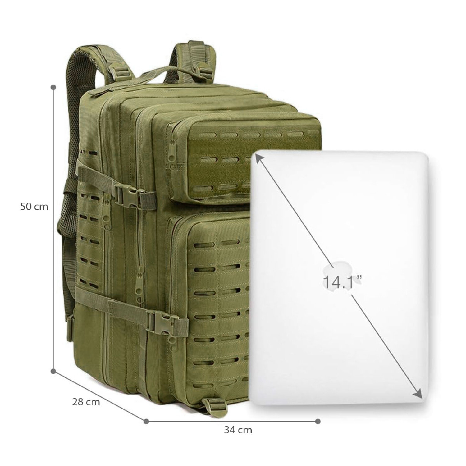 Mochila Táctica Estilo Militar para Camping Senderismo Viaje - Verde — HTS