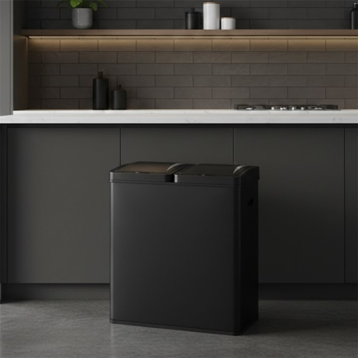 PAPELERA 60L(30L X2) 2 COMPARTIMENTOS C/SENSOR NEGRO — Deco Hogar