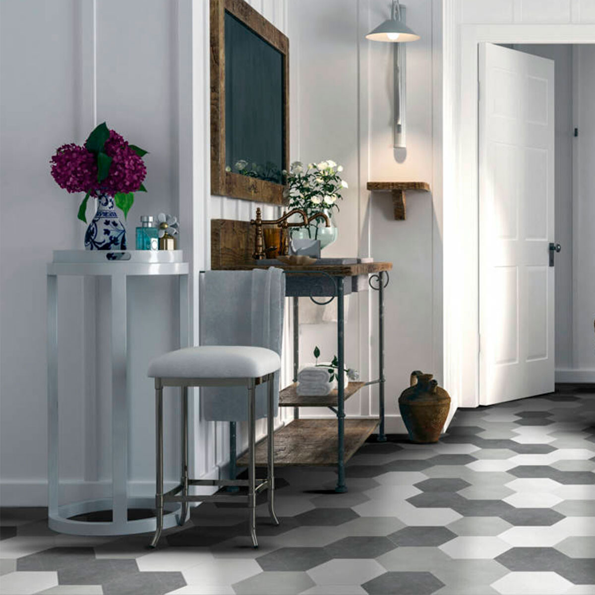 Porcelanato Hexagonal Gris Mate 19.8X22.8Cm Piso Pared — Acher Cerámicas