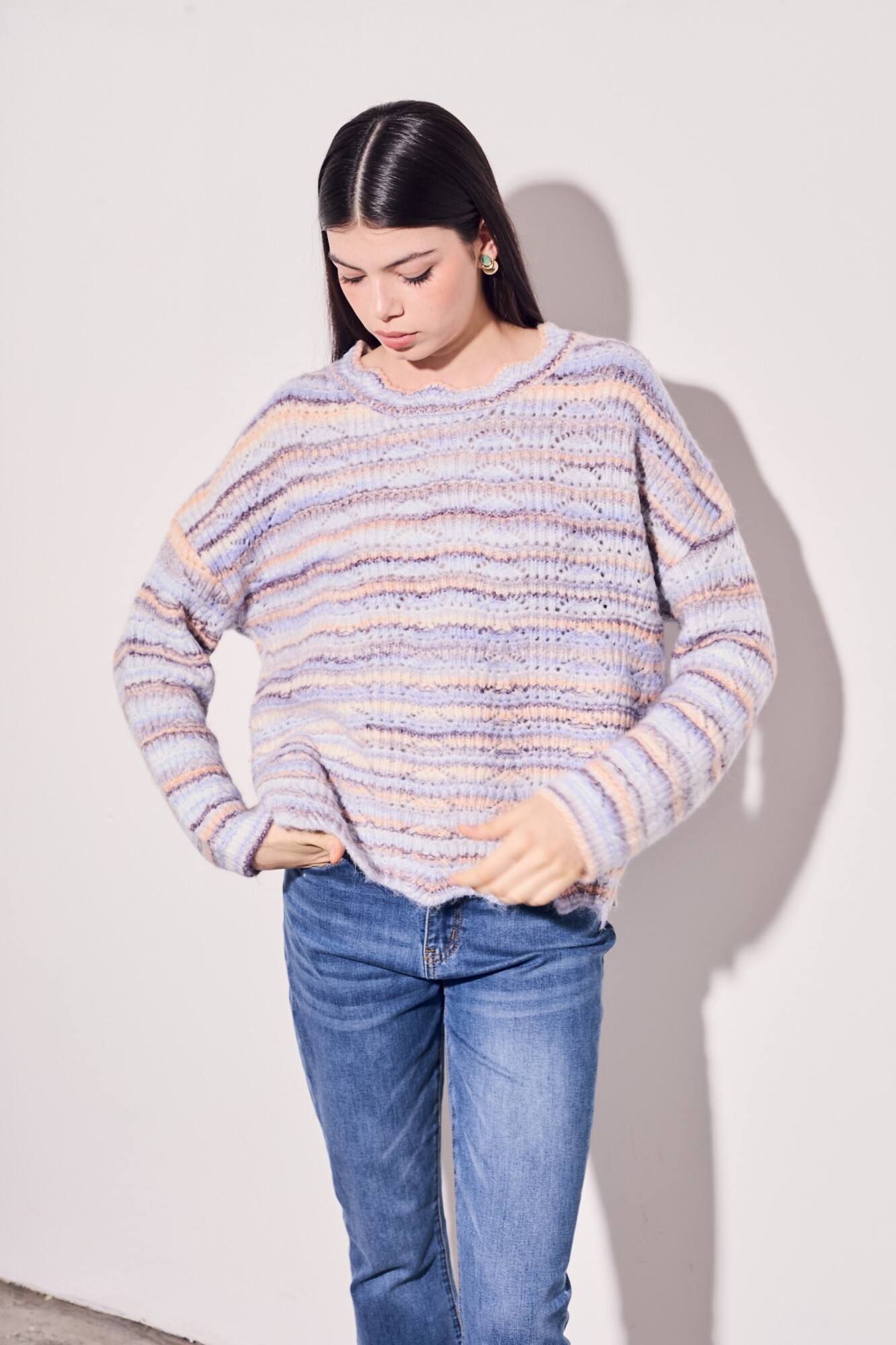 Sweater Texturado Multi - Celeste — Lemon
