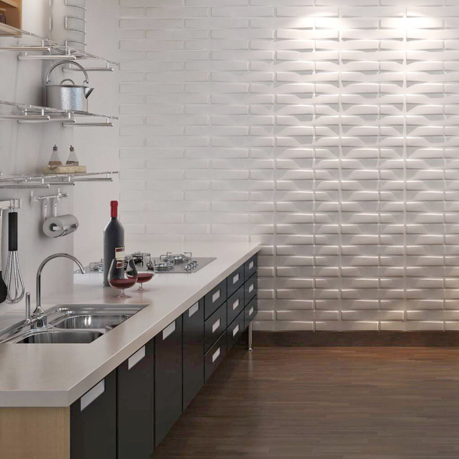 Panel Decorativo En Pvc 3d Para Pared Modelo D013 50x50 Cm Blanco Mate — Castro