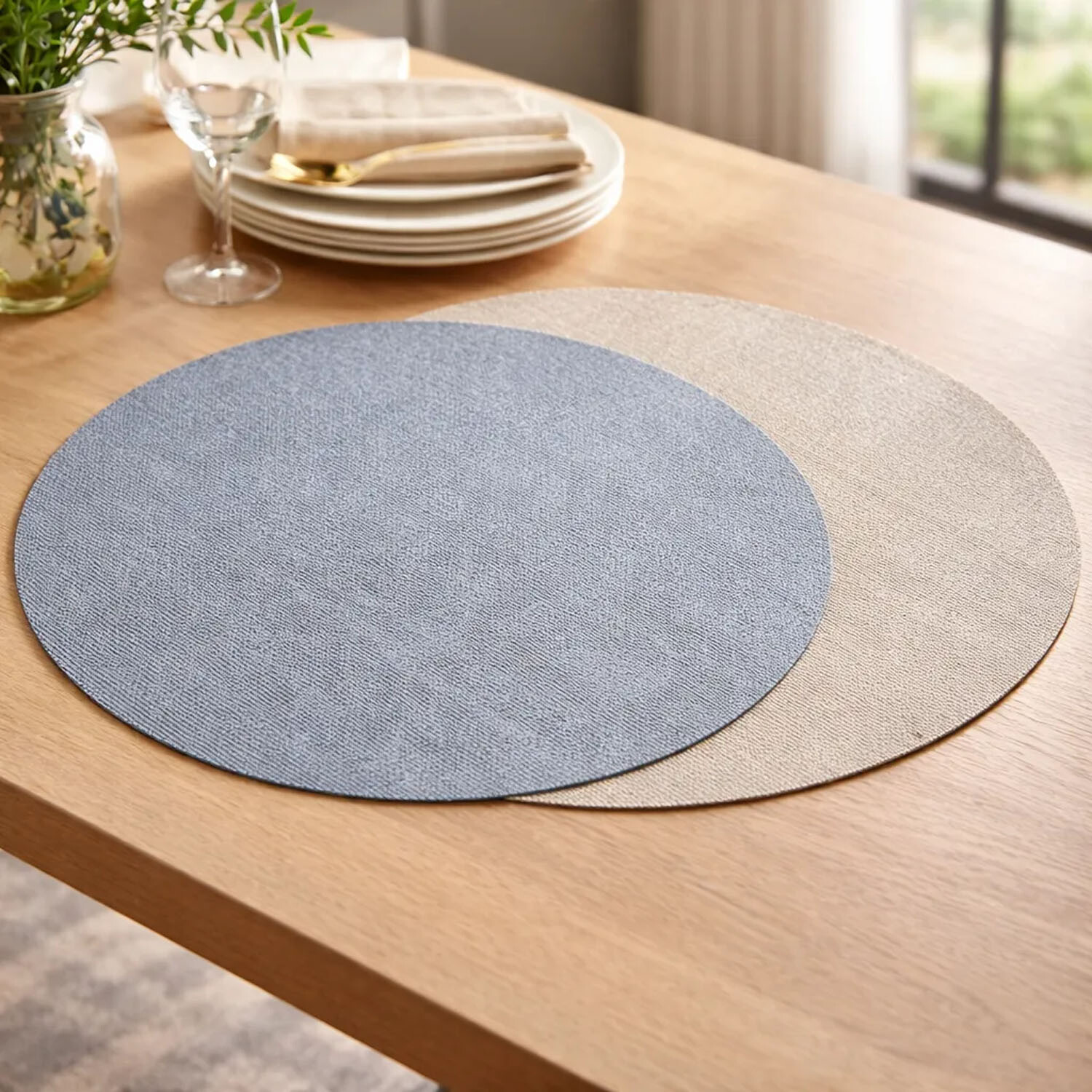 Mantel Individual Doble Cara Redondo Premium Tex en PVC - Azul/hielo — HTS