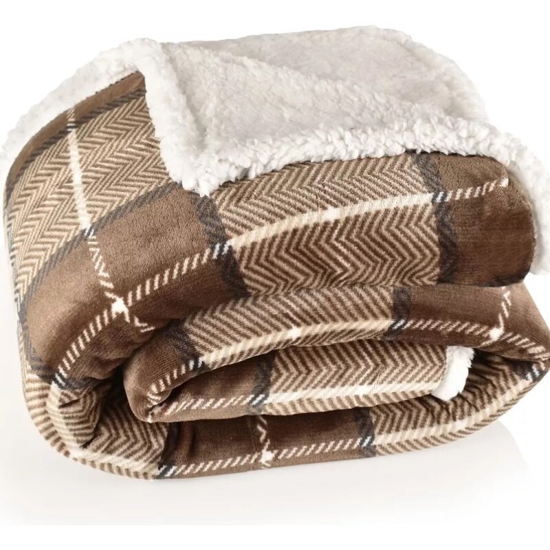 Frazada Reversible Polar Sherpa Cuadrille 150x200 - Khaki — Mintt