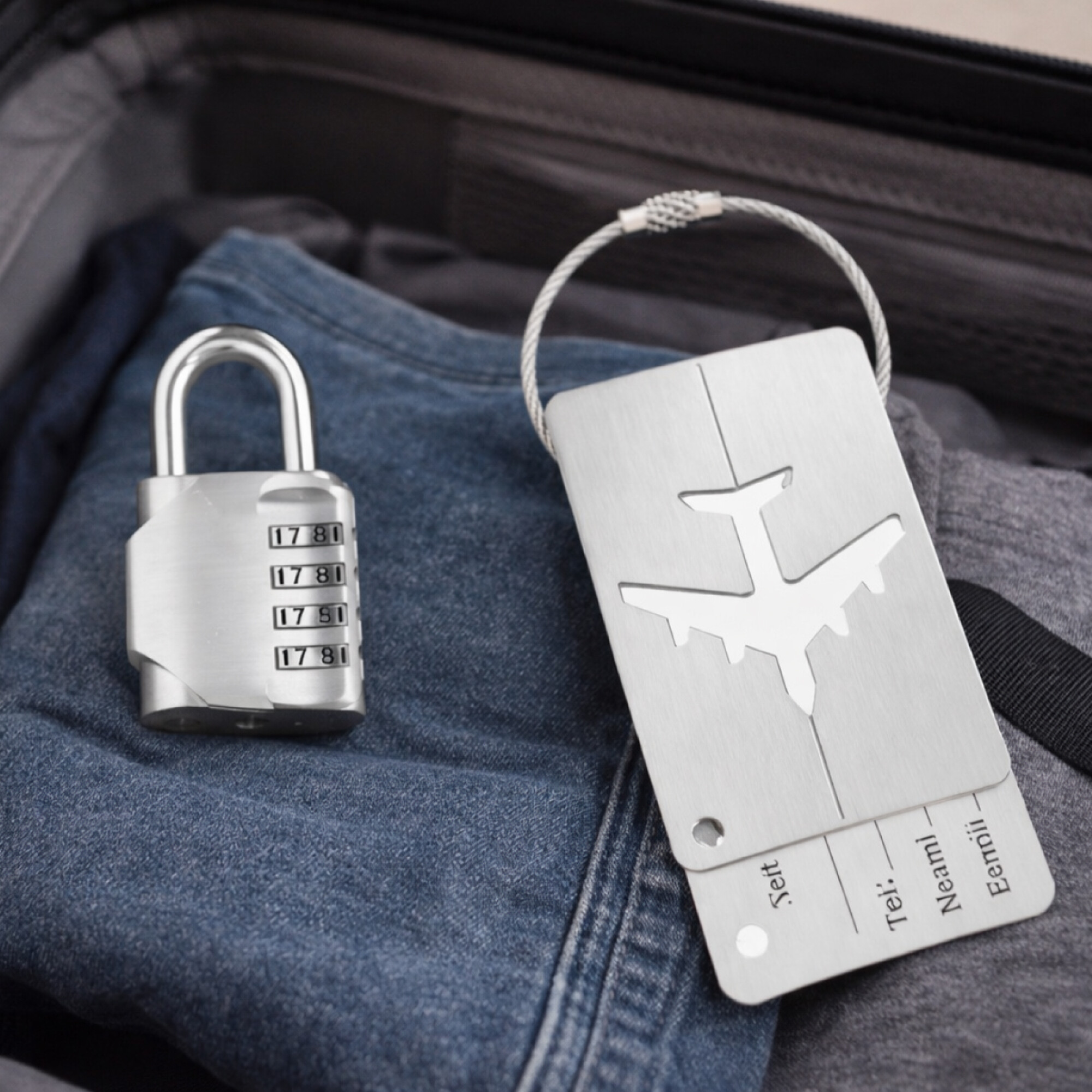 Set de candado de combinación e identificador de valija - Gris — Mis ...