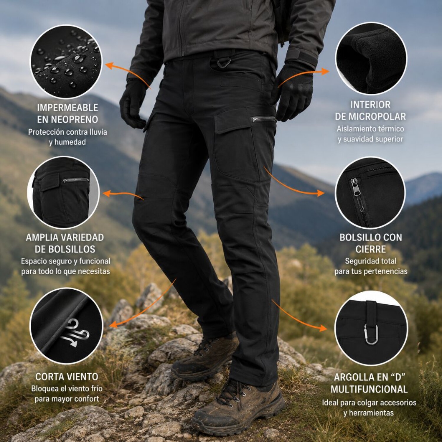 Pantalón SWAT reforzado Térmico neopreno micropolar Repelente al Agua ...