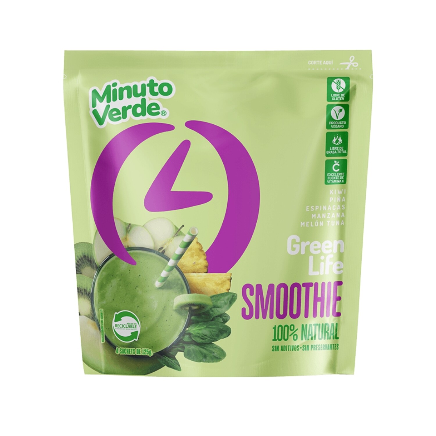 SMOOTHIE BATIDO GREEN DETOX MINUTO VERDE 500GRS — Hola Congelados