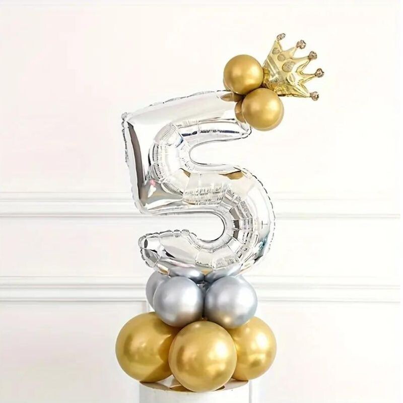 Set de Globo Número 5 con Corona - Plateado — Casa Fessta
