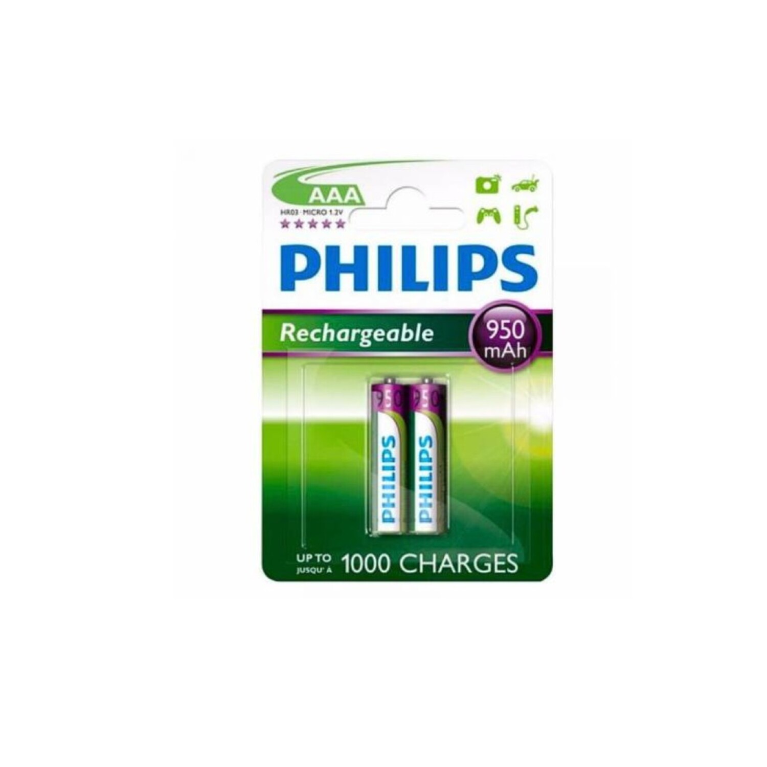 PILAS RECARGABLES PHILIPS AAA X 2 UNIDADES - MULTICOLOR — Todolandia