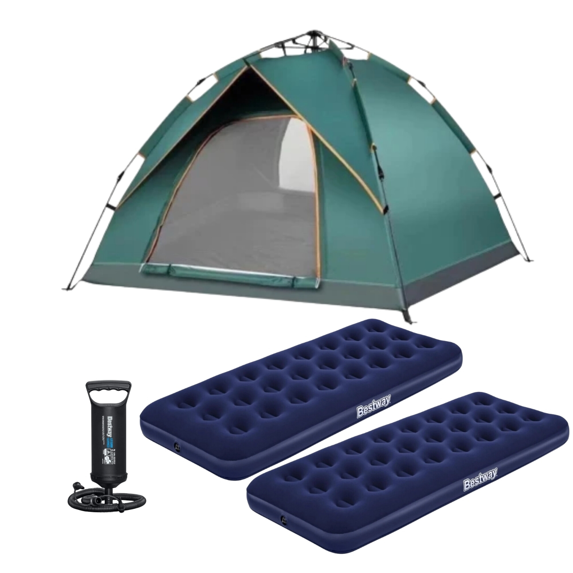 Combo carpa automatica 2 personas + 2 colchones inflables + inflador ...