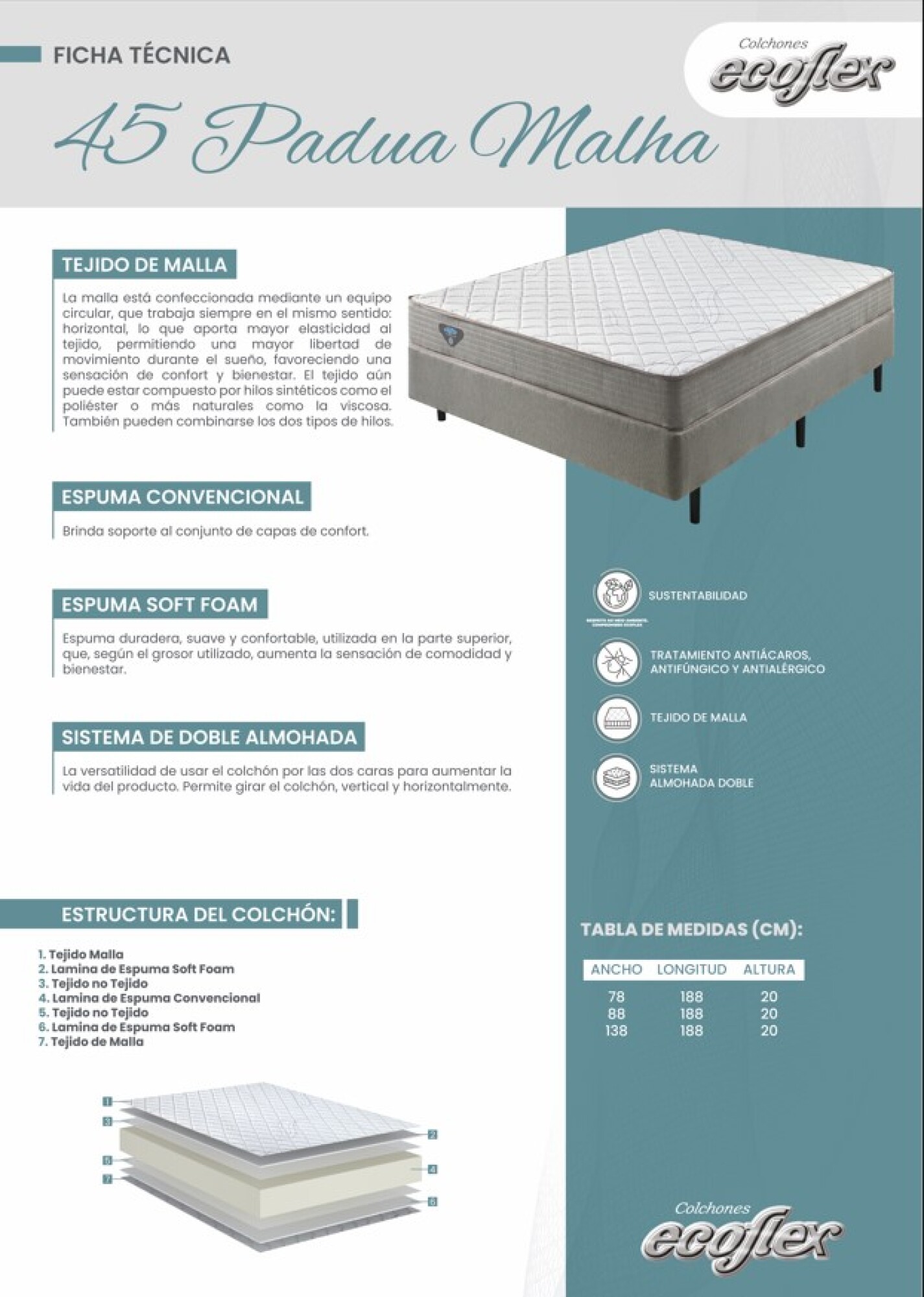 Colchón ECOFLEX 100% Espuma 1 Plaza D45 (078) — Casa Demaria