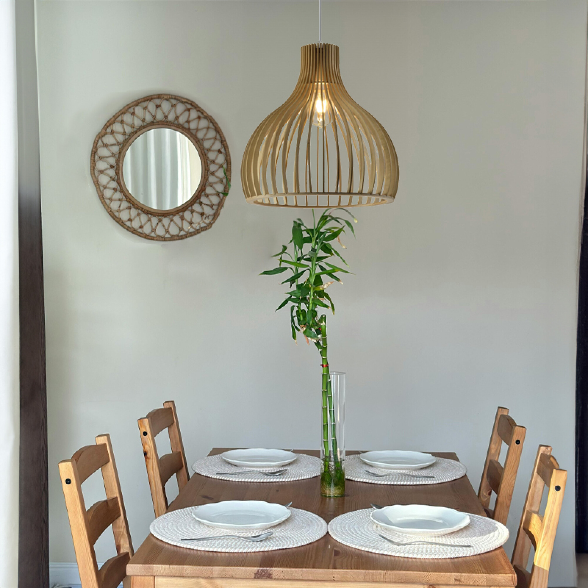 Lámpara colgante campana varillas de madera Ø35cm - IX9134 — Fivisa